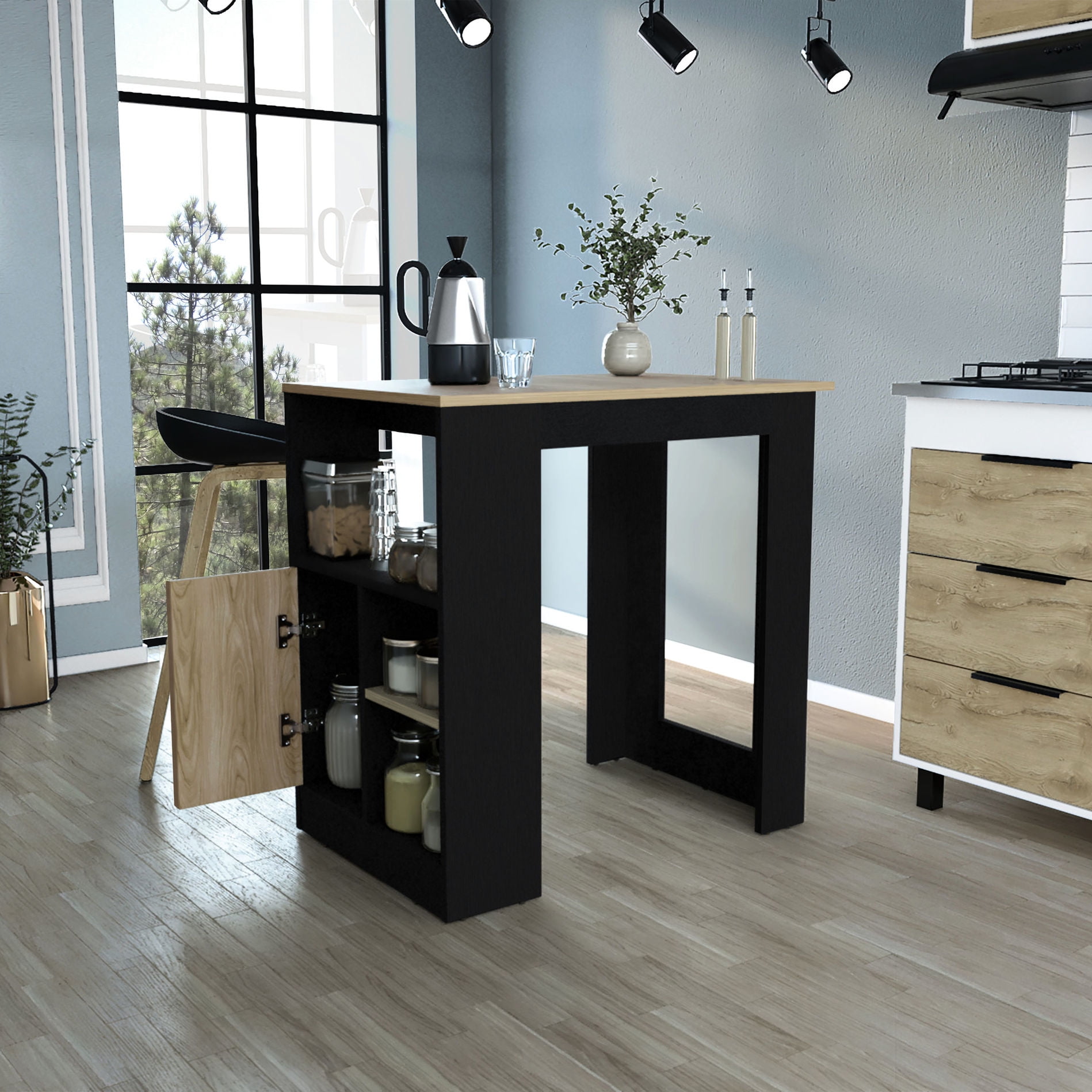 36" H Kitchen Island with Three Open Side Shelves and Push-to-Open ...