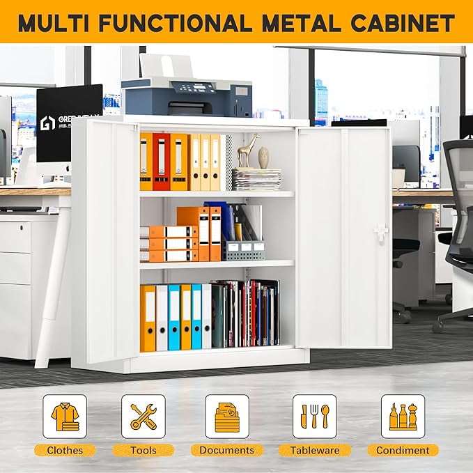 36" H Lockable Metal Cabinet with Reinforced Shelves, Multi-Purpose ...
