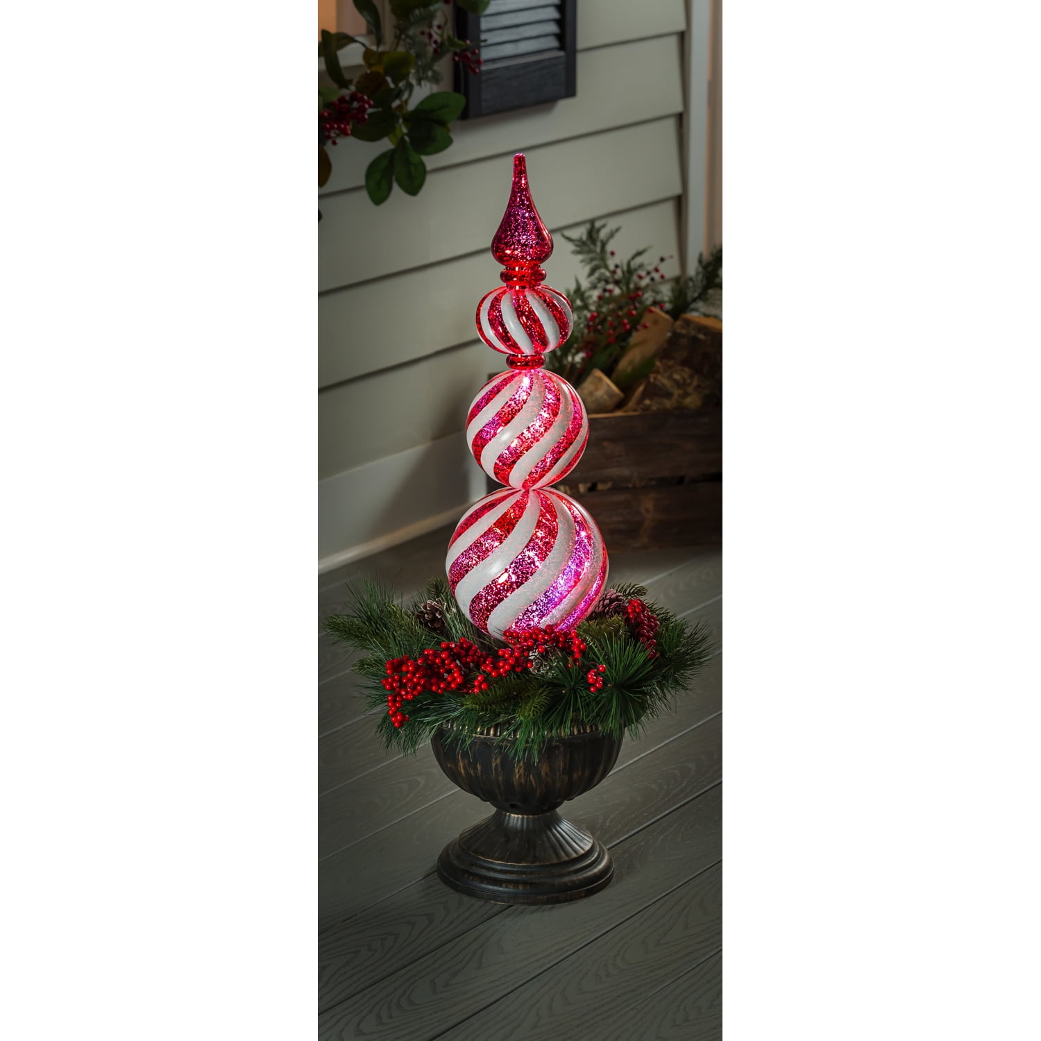 Walmart 36"H Red/White Shatterproof Finial LED Ornament with Wreath in ...