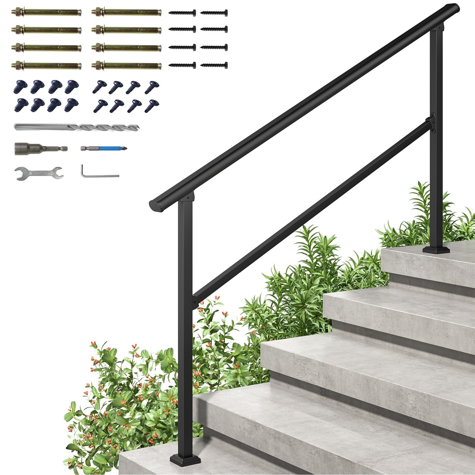 36" H x 68" W Black Wrought Iron Stair Railing Kit Handrails for ...