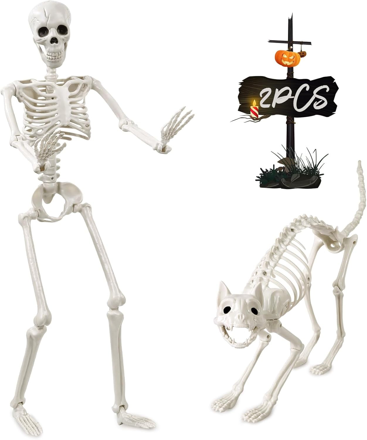36'' Halloween Skeleton Decoration with Kitten Skeleton, 3ft Full Body ...