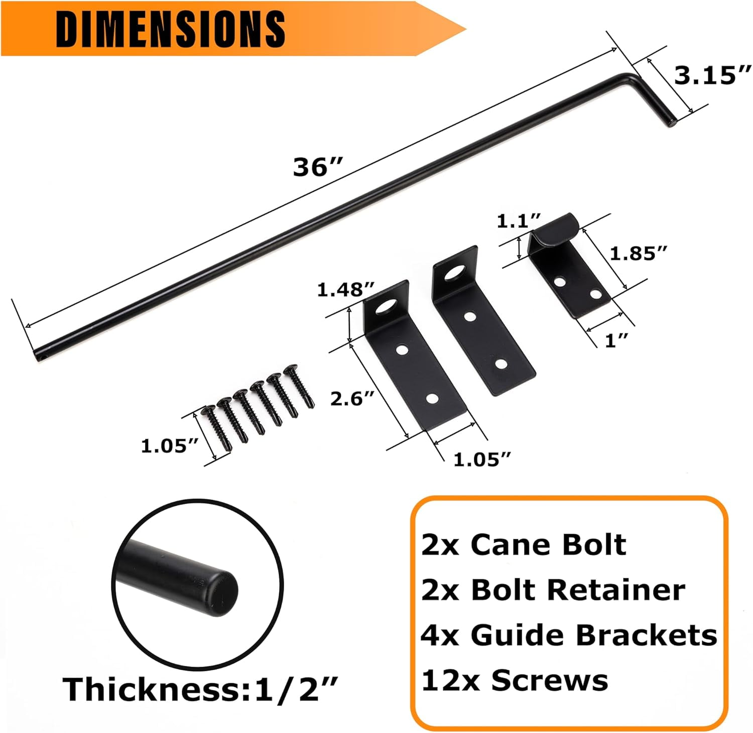 36" Heavy Duty Cane Bolt Gate Drop Rod with Black Finish-Steel Gate ...