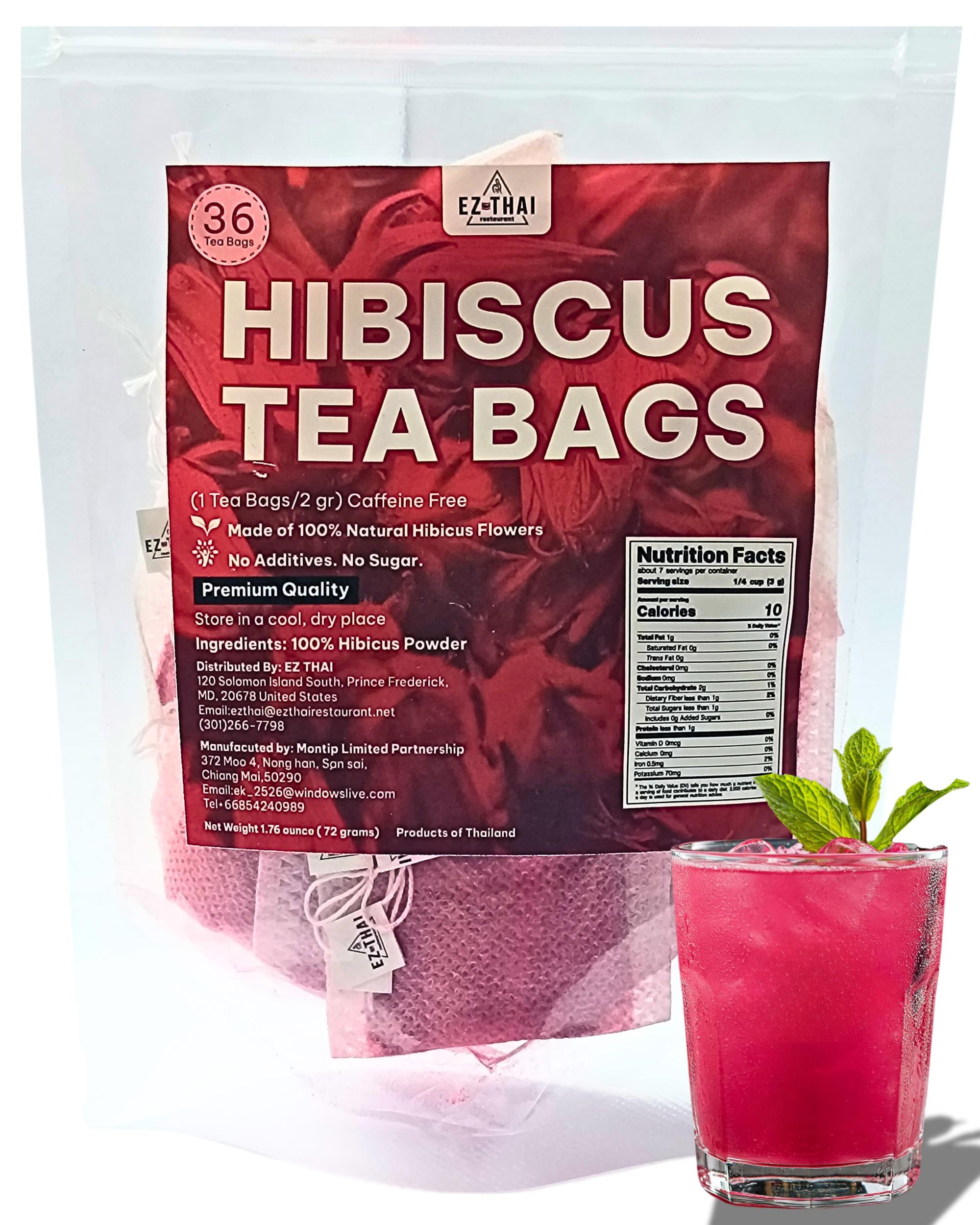 36 Hibiscus Tea Bags Powder, 2.54 oz, Tea for Iced & Hot Beverage, 100% ...