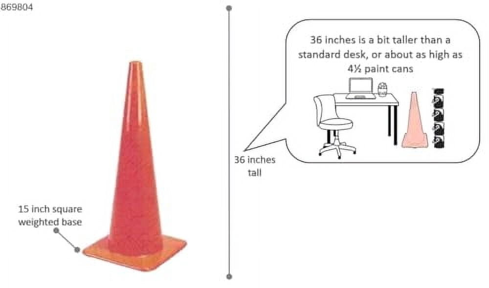36" High, 15" Base Width, 10 Lb Orange Rigid PVC Traffic Cone - Walmart.com