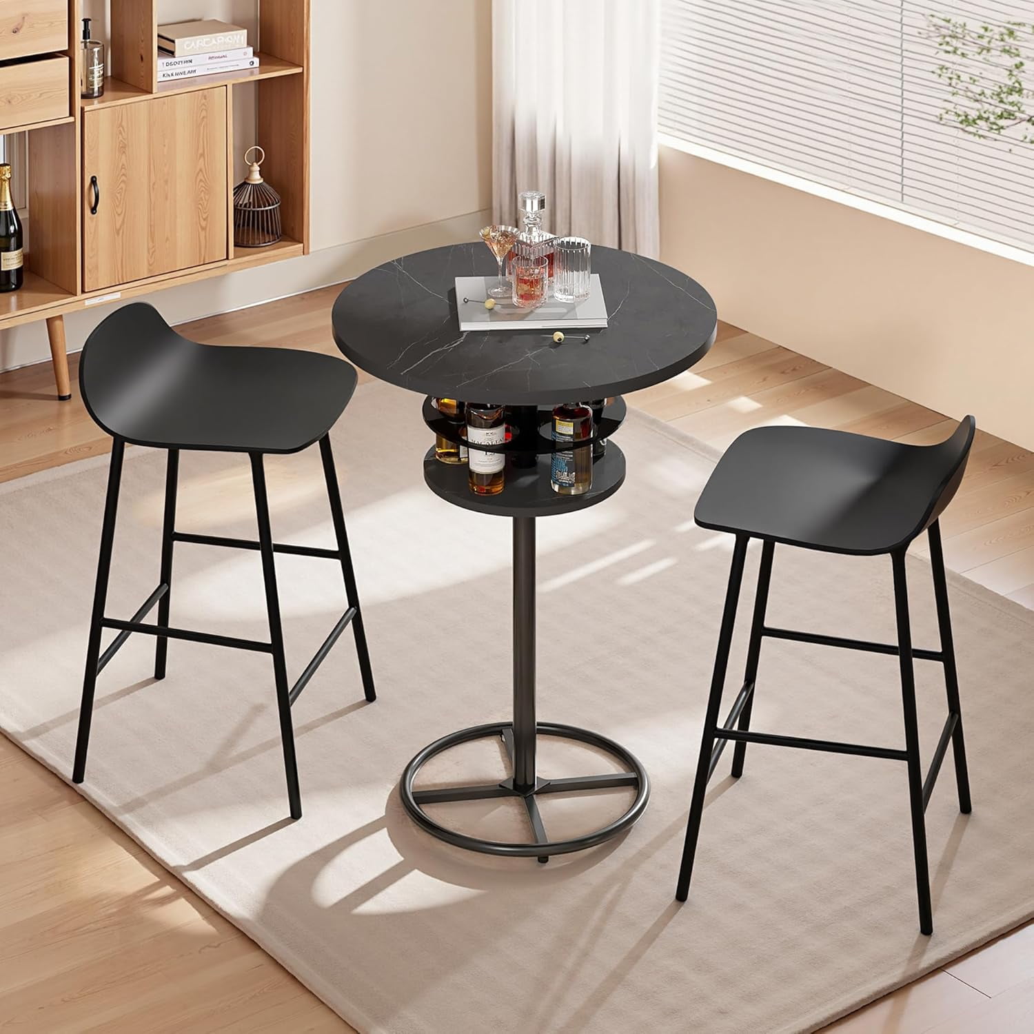 36” High Top Bar Table, Sturdy Frame with Metal Base for Cocktail, Pub ...