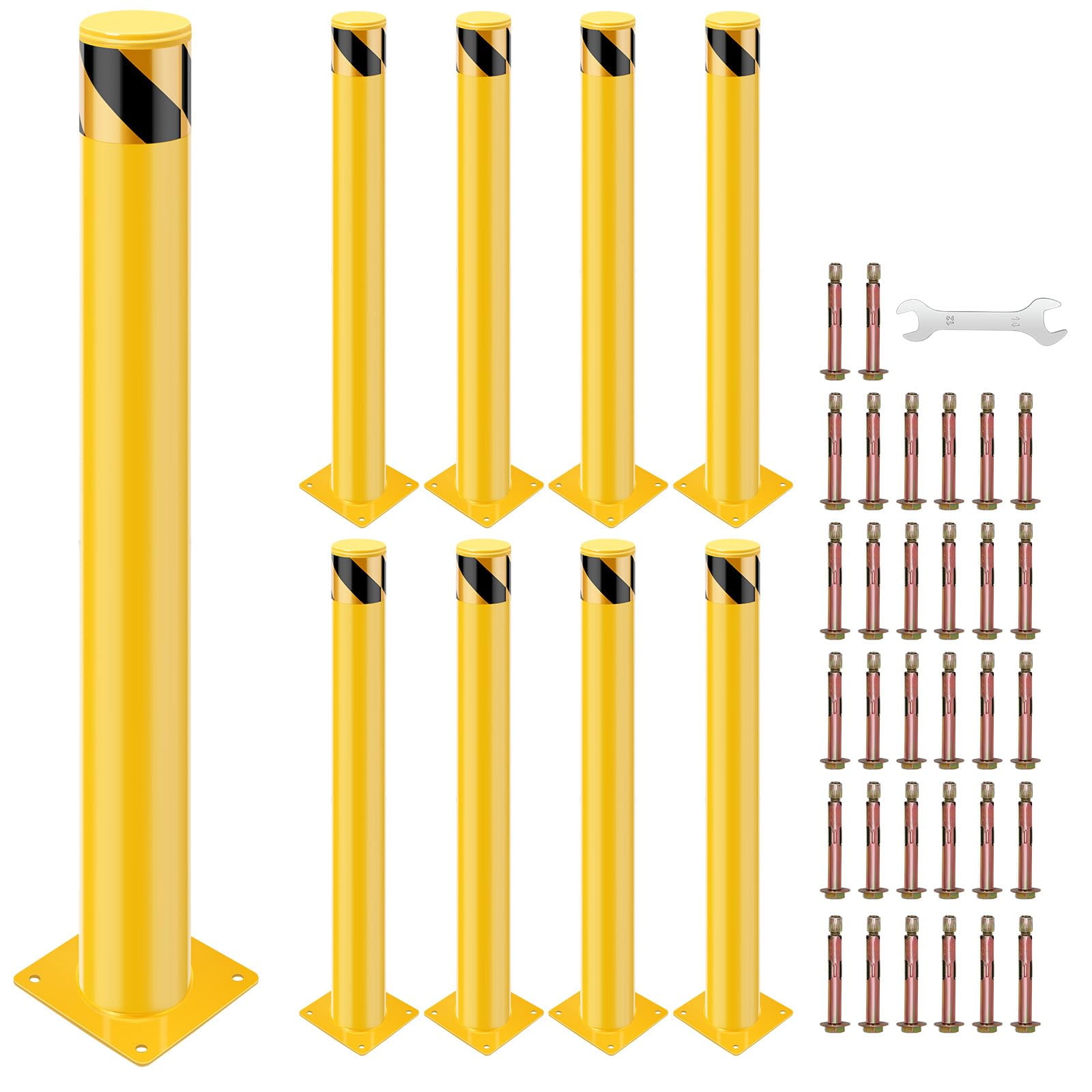 36"Hx4.5"D Yellow Safety Bollard Posts, Steel Removable Parking ...