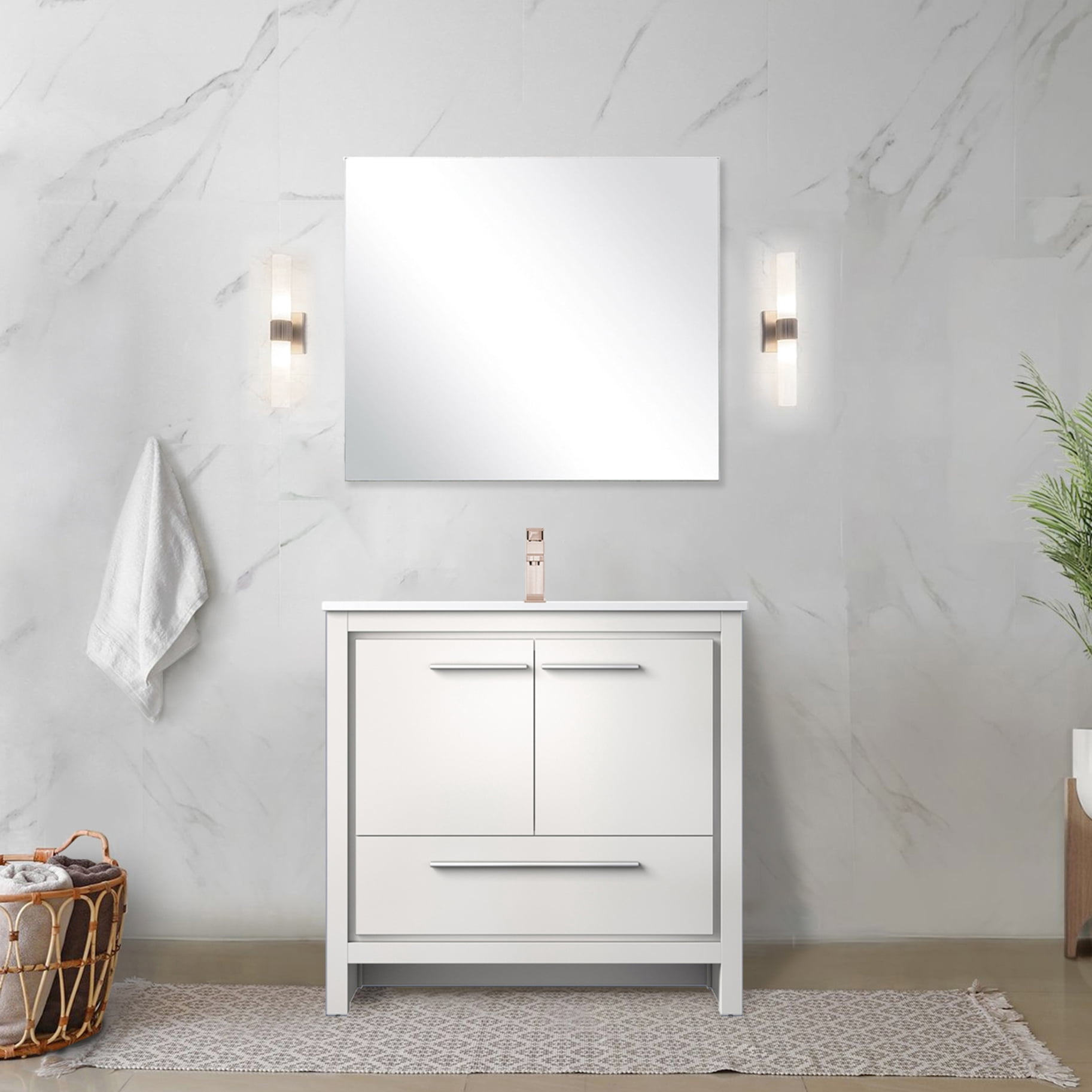36 In. W X 20 D White Bathroom Furniture - Cultured Marble Countertop ...