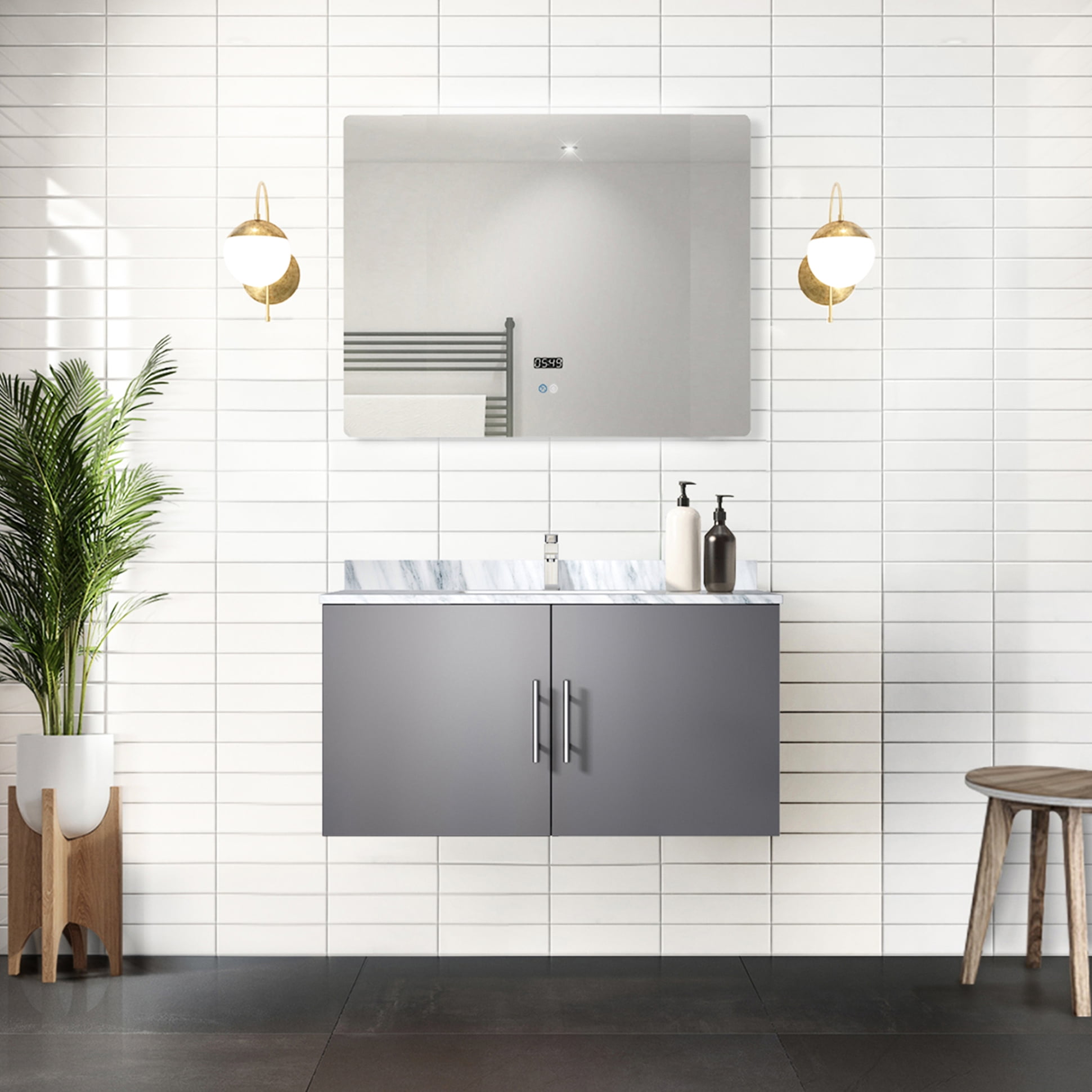 36 In. W X 22 D Dark Grey Bath Storage Vanity - Soft Close Compartment ...