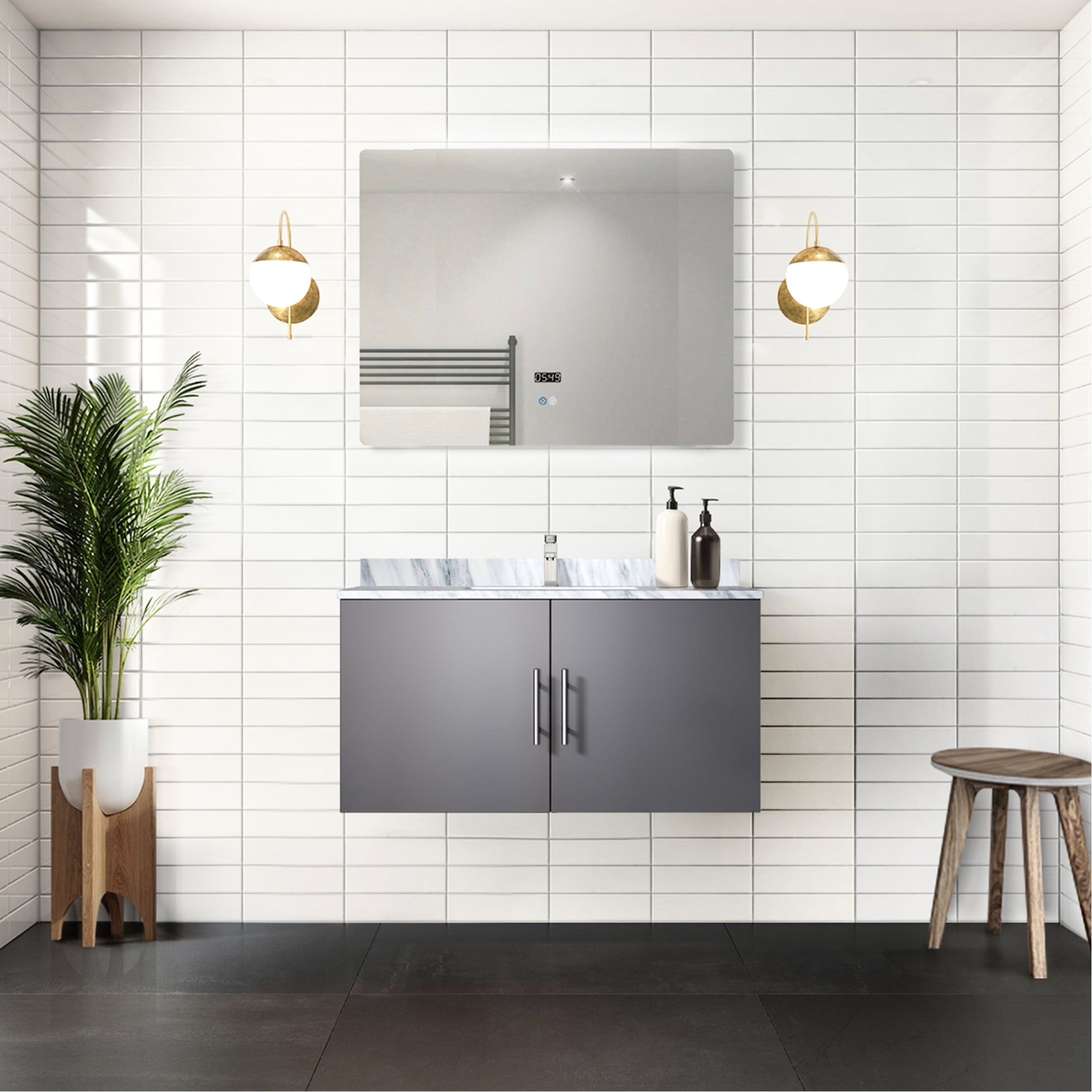36 In. W X 22 D Dark Grey Vanity For Bath With Led Mirror - Copious ...