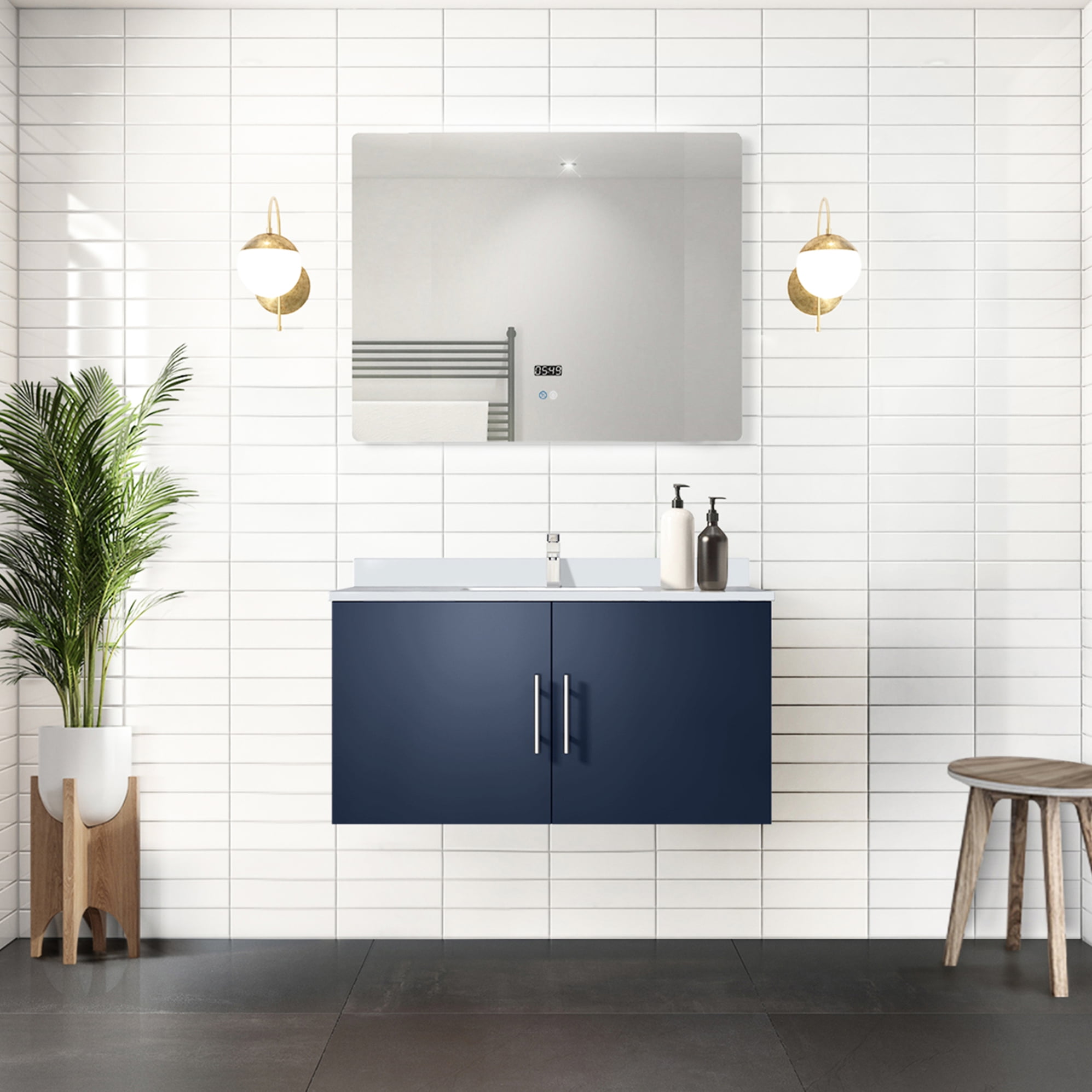36 In. W X 22 D Navy Blue Bathroom Vanity With Marble Top & Faucet ...