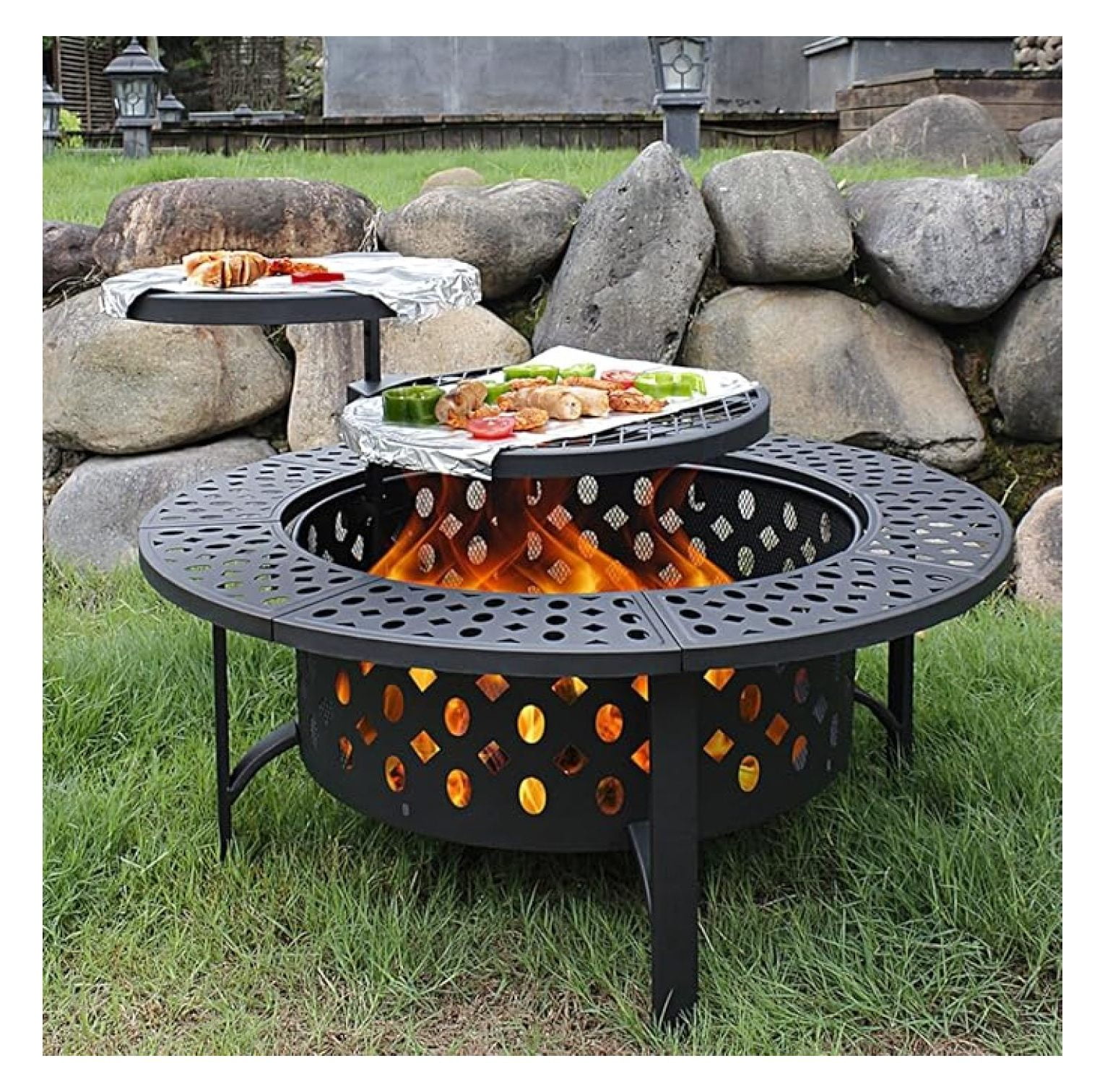 36 Inch with 2 Grills, Wood Burning for Outside with Lid, and Round ...