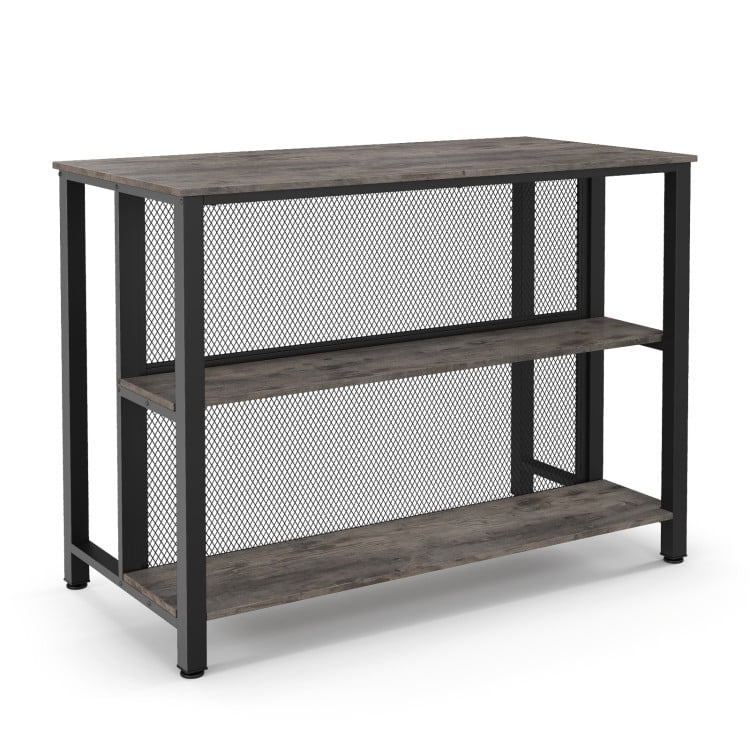 36 Inch 3-Tier Bar Table with Storage Metal Frame Adjustable Foot Pads ...