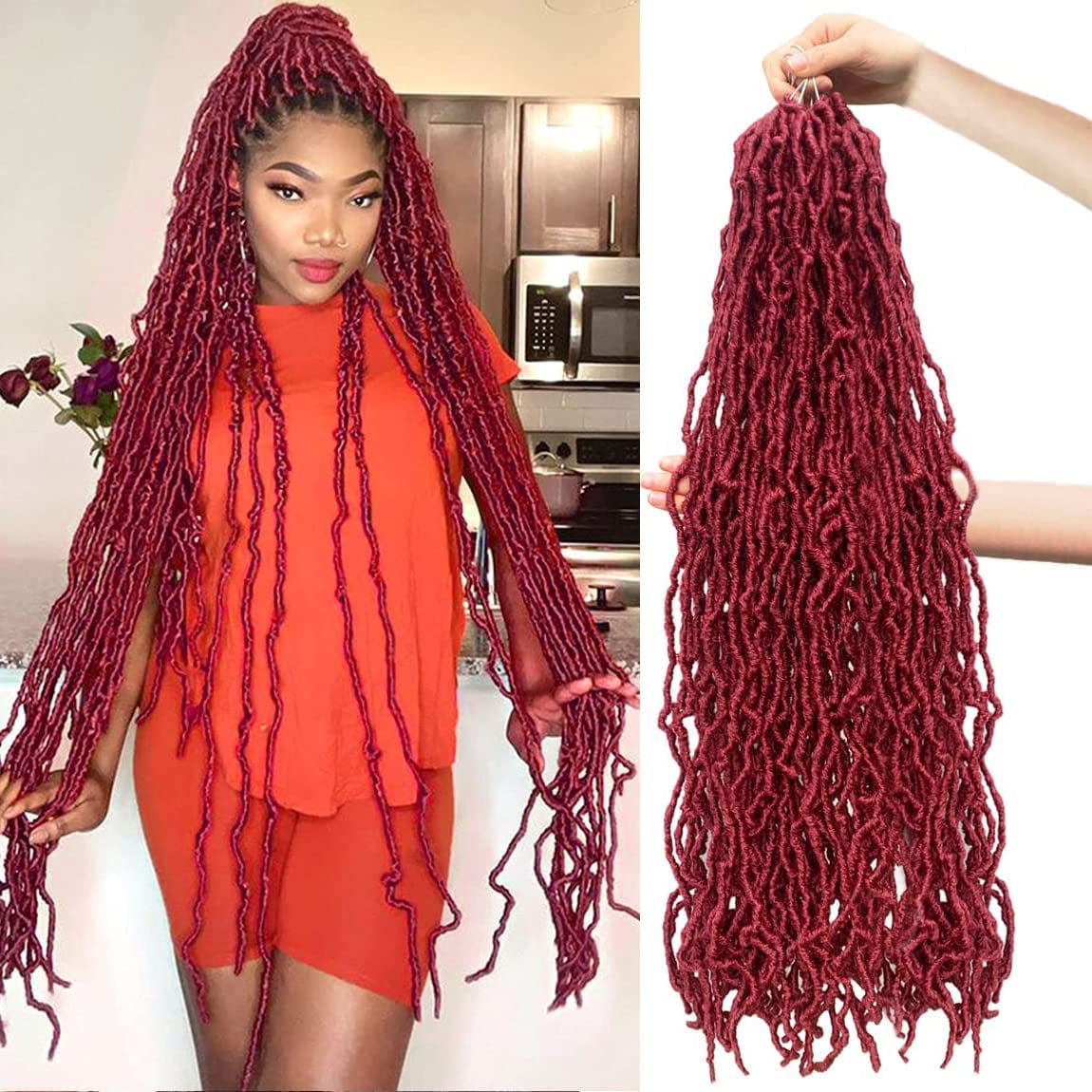 36 Inch 7 Packs Soft Locs BUG Red Color Burgundy Crochet Hair Whole ...