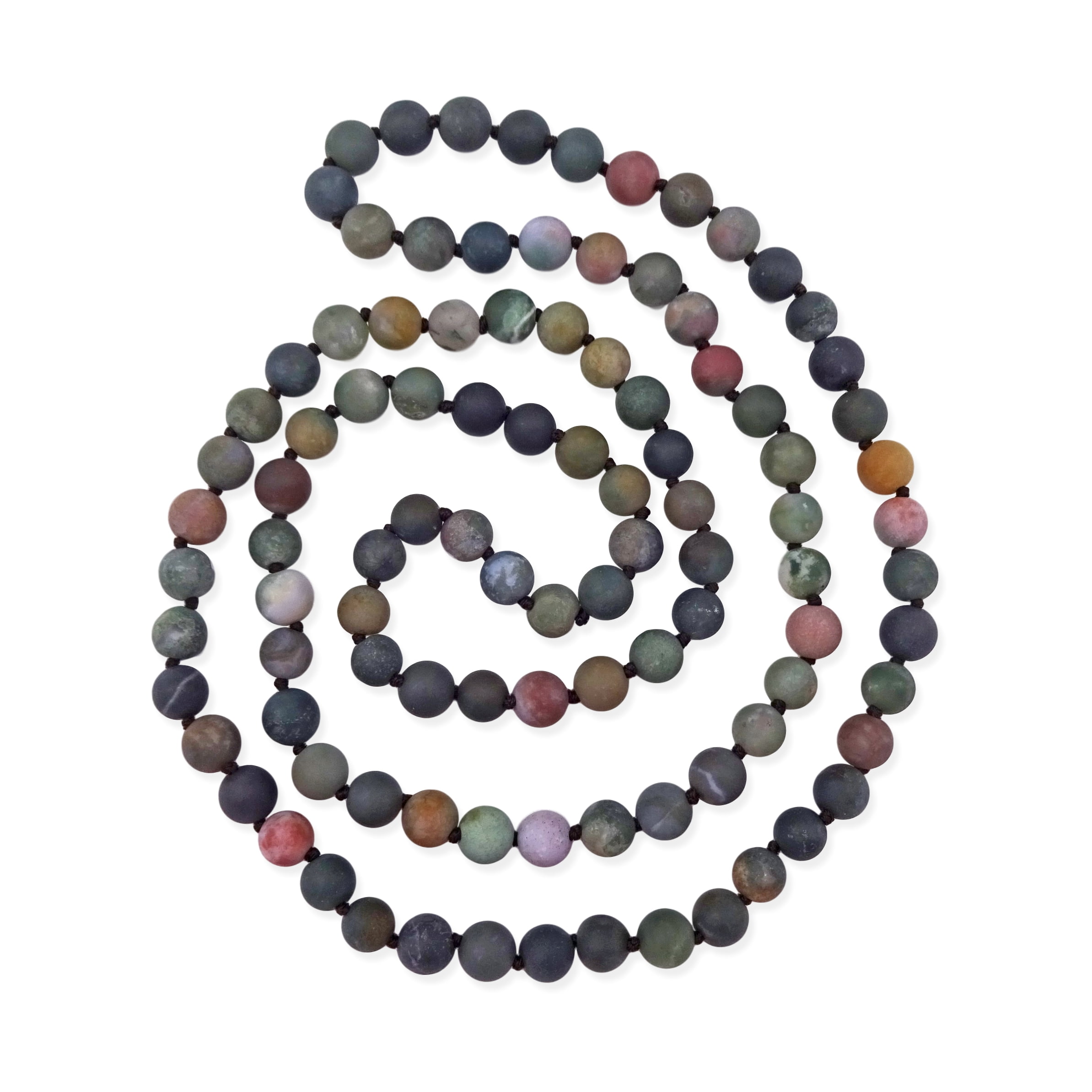 36 Inch 8MM Matte Finish Semi-Precious Genuine Indian Agate Long ...