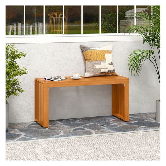 36 Inch Acacia Wood Patio Bench - Outdoor Loveseat - Teak Finish - All ...