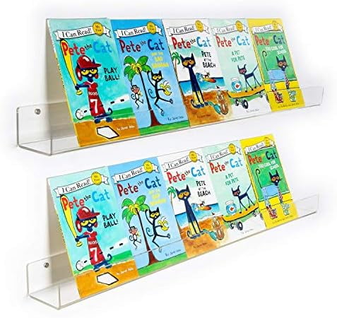 36-Inch Acrylic Floating Bookshelves for Kids, 2-Pack, Extra-Large Wall ...