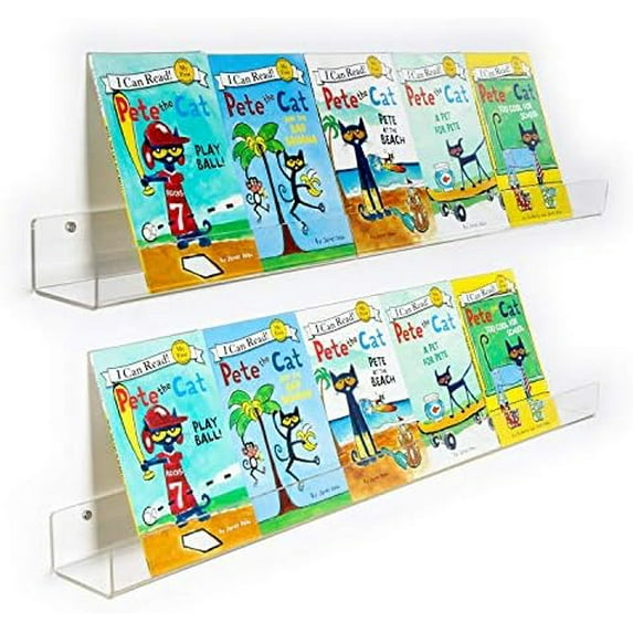 36-Inch Acrylic Floating Bookshelves for Kids, 2-Pack, Extra-Large Wall ...
