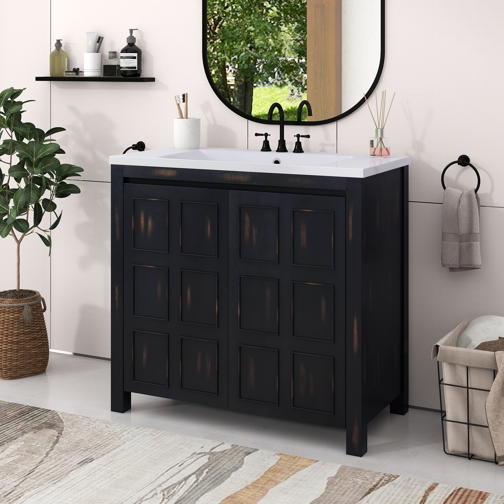 Emma + Oliver 36 Inch Bathroom Vanity, Single Sink Cabinet with 2 Soft ...
