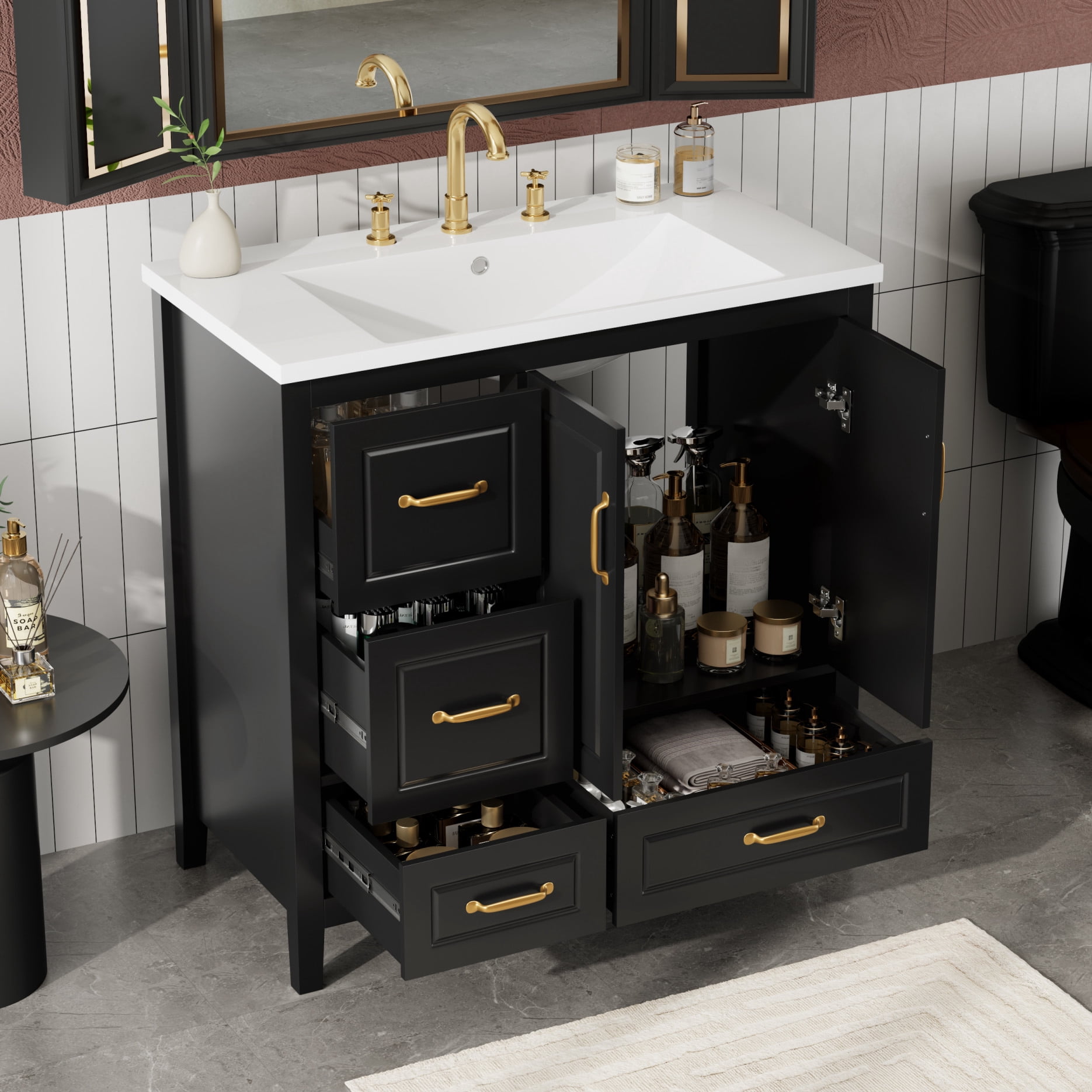 36 Inch Bathroom Vanity with Sink, Modern Freestanding Vanity with 4 ...