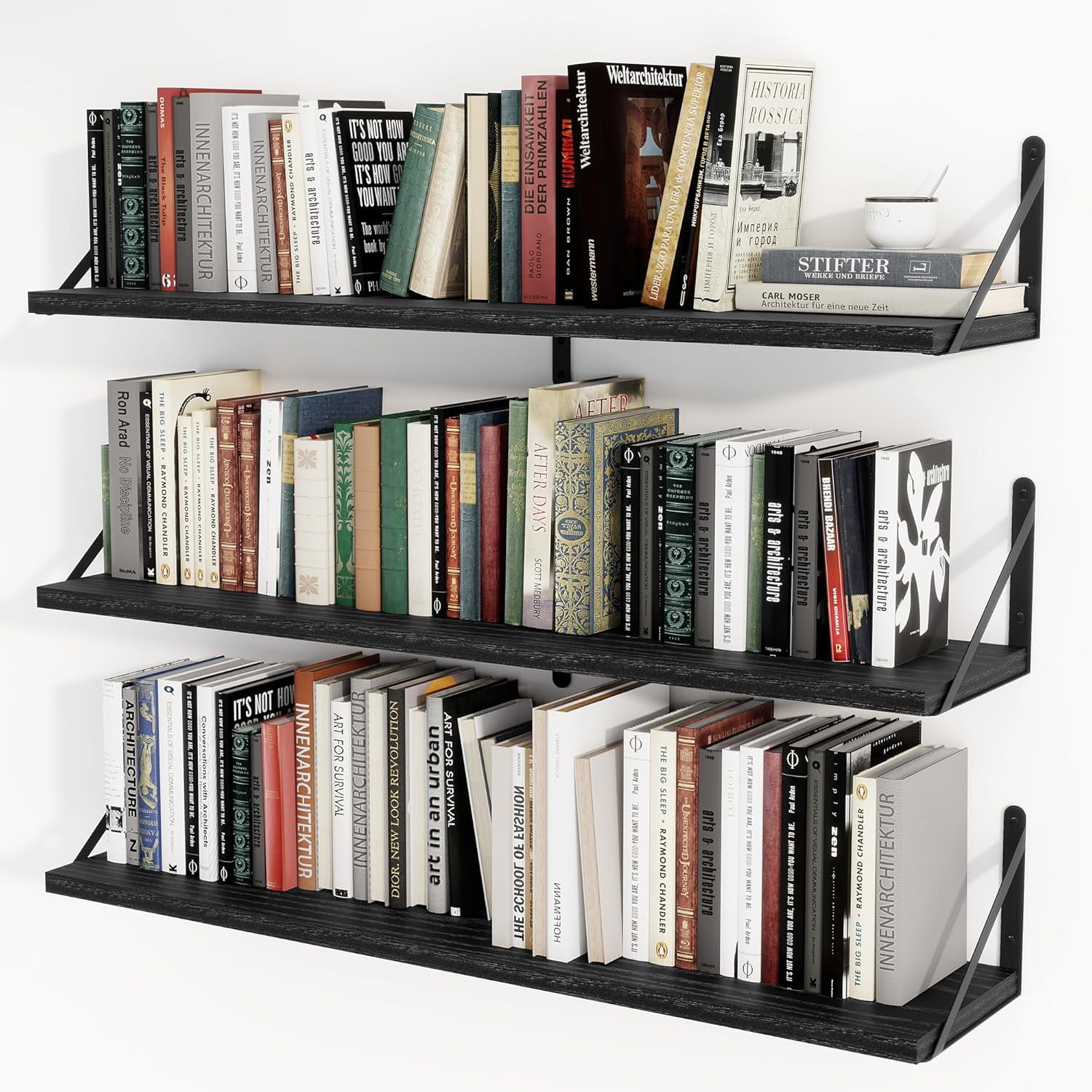 36 Inch Black Floating Bookshelves for Wall Set of 3,8 inch Deep Heavy ...