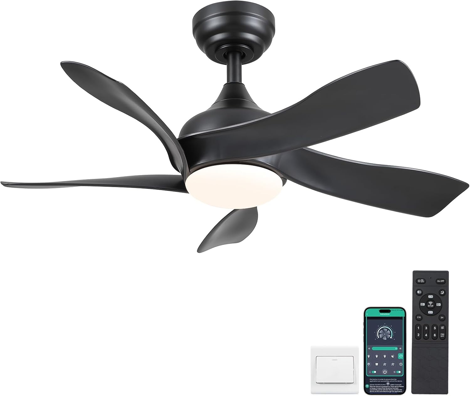 36 Inch Ceiling Fans with Lights Remote/APP Control, 2 Downrods Flush ...