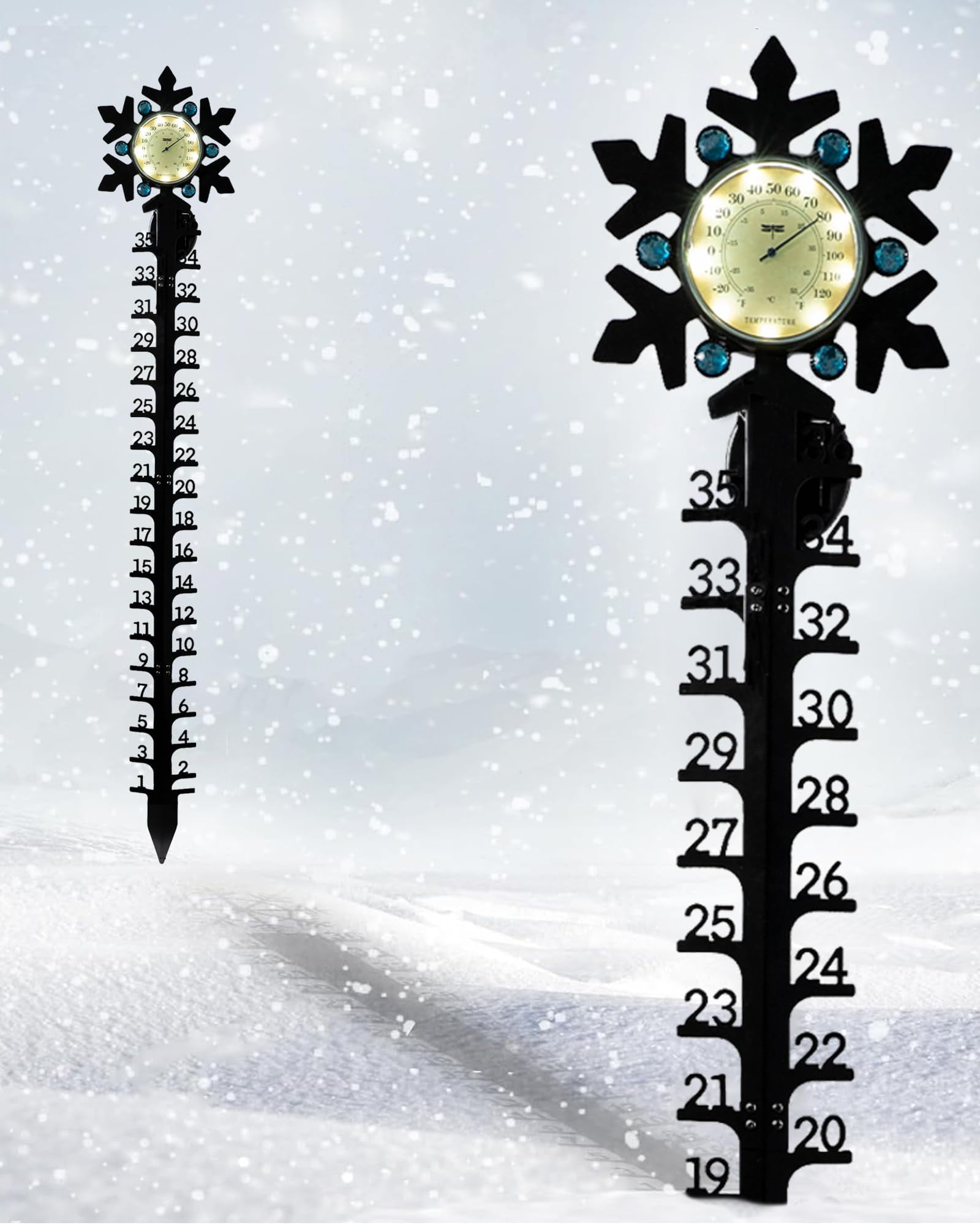 36 Inch Christmas Snow Gauge with Thermometer,Solar Iron Art Snowflake ...