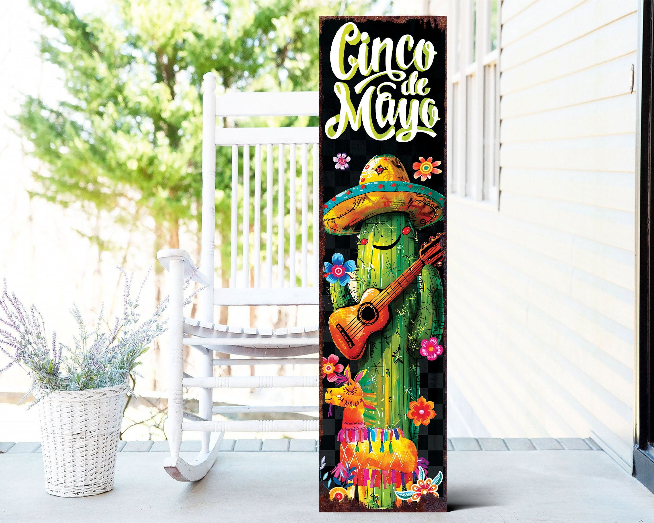 36-Inch Cinco De Mayo Wooden Porch Sign | Front Door Decor, Mexican ...