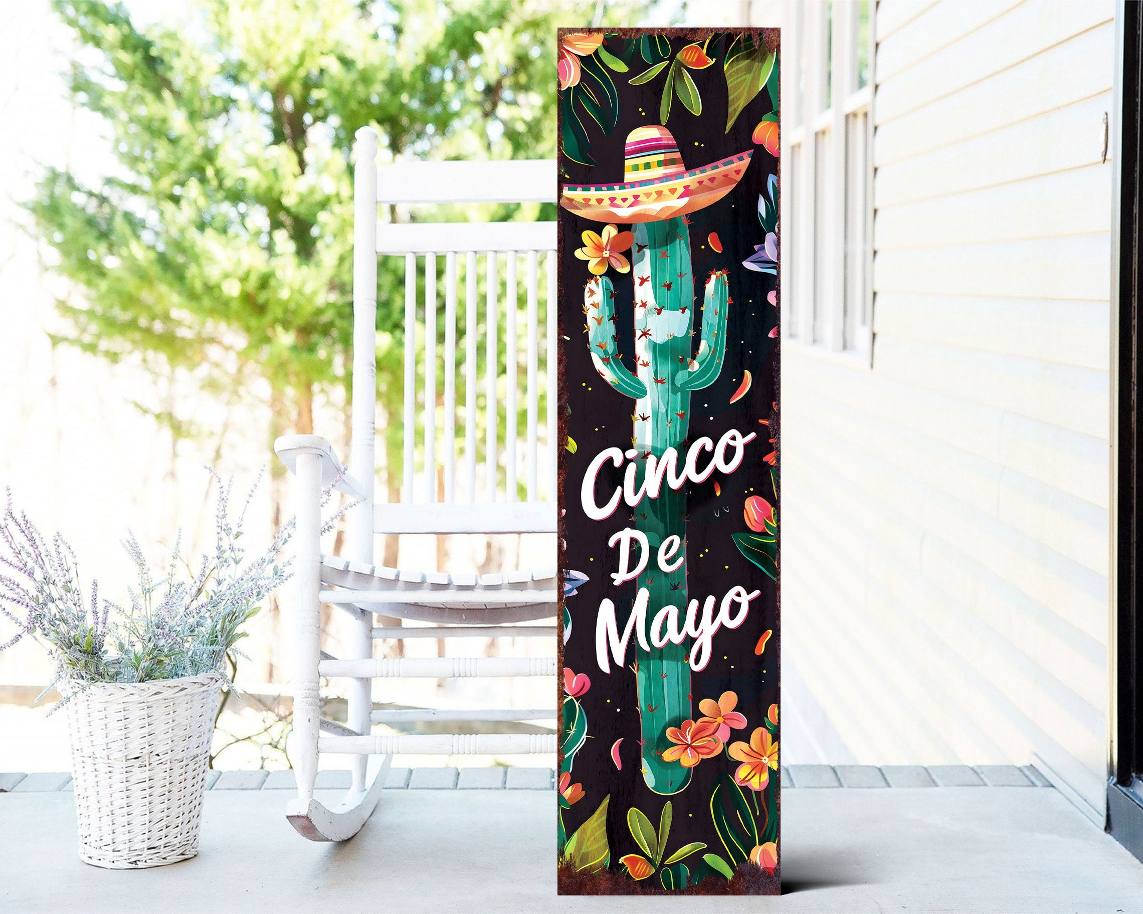 36-Inch Cinco De Mayo Wooden Porch Sign | Front Door Decor, Mexican ...