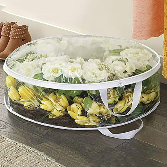 36 Inch Clear Wreath Storage Bag with Double Zipper and Reinforced ...