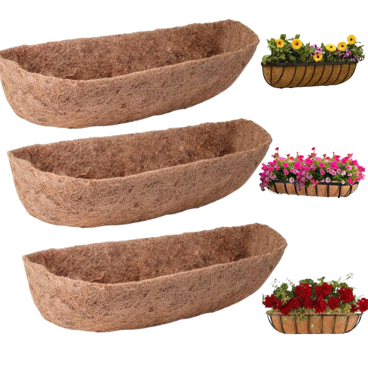 36 Inch Coco Liners for Planters , 3Pack Natural Coconut Fiber Trough ...