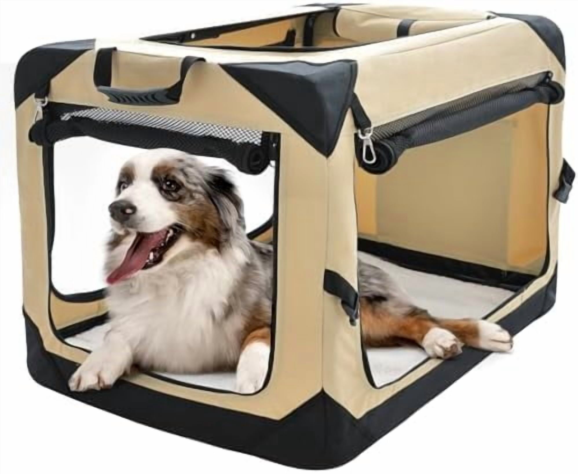 36 Inch Collapsible Dog Crate for Large Dogs, 4-Door Foldable Soft Dog ...