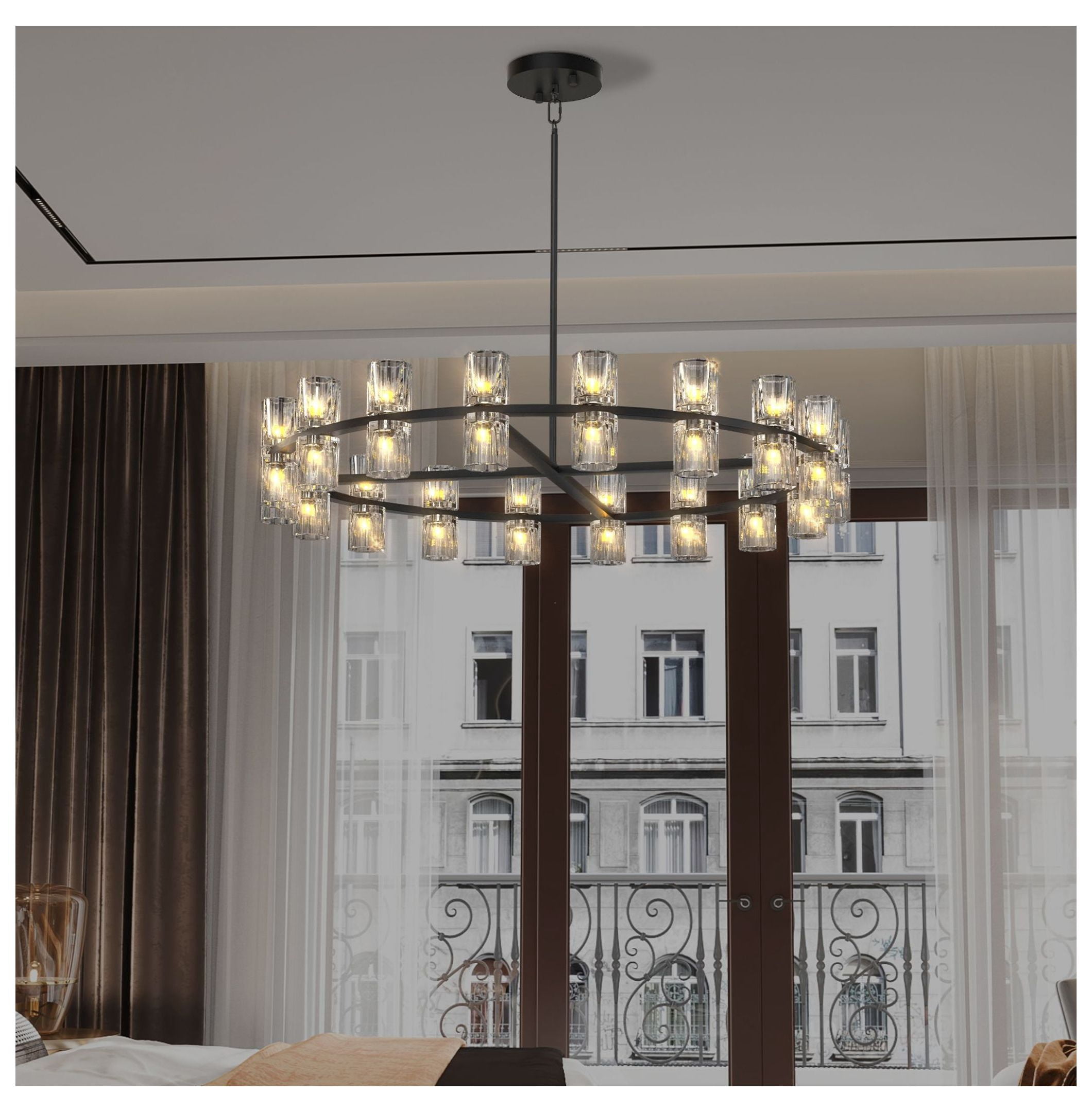 36 Inch Crystal Chandelier LED Lighting, Modern Double Ring Design for ...
