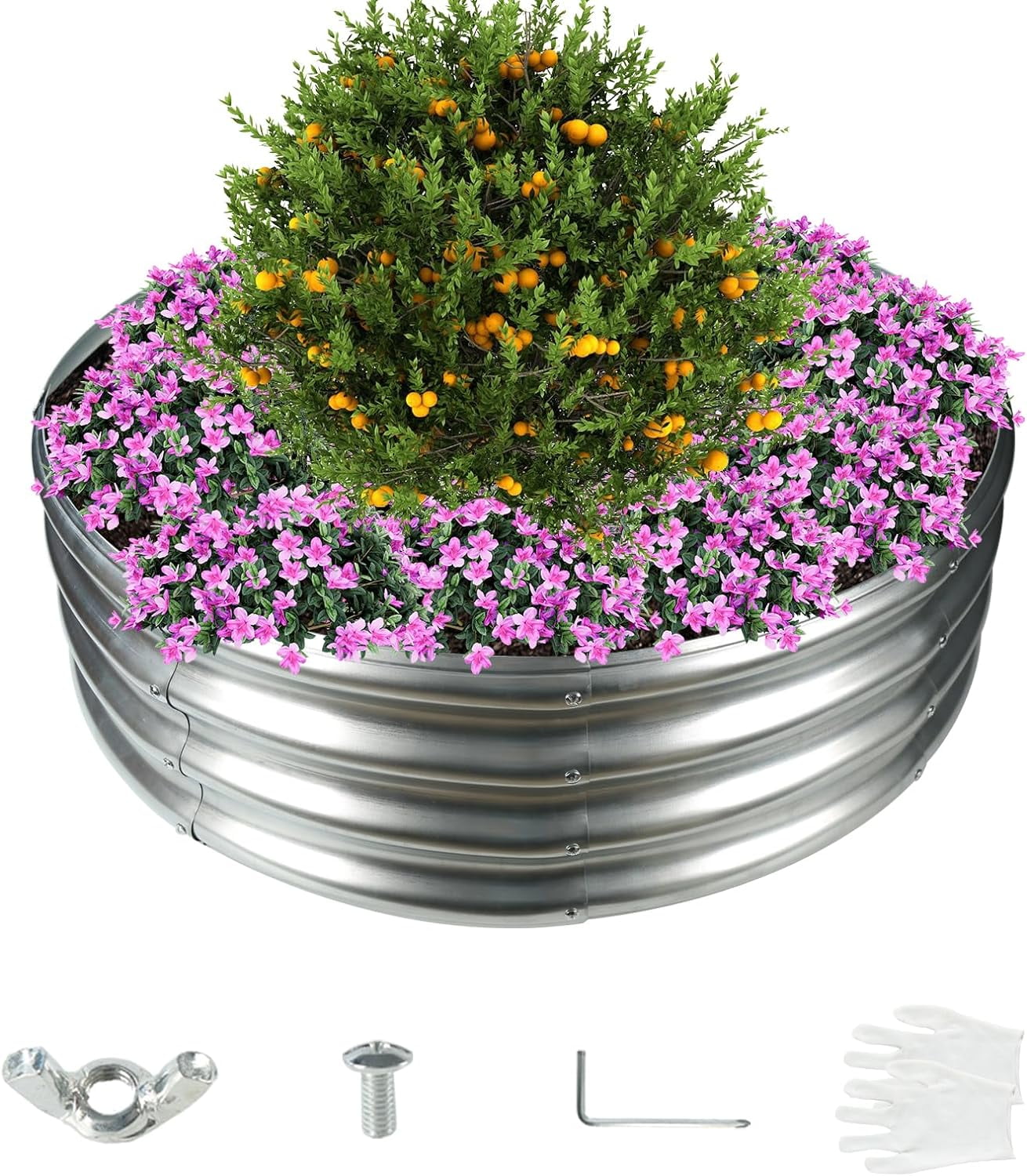 36 Inch Diameter Silver Galvanized Garden Raised Bed/Plant Box/Fire ...