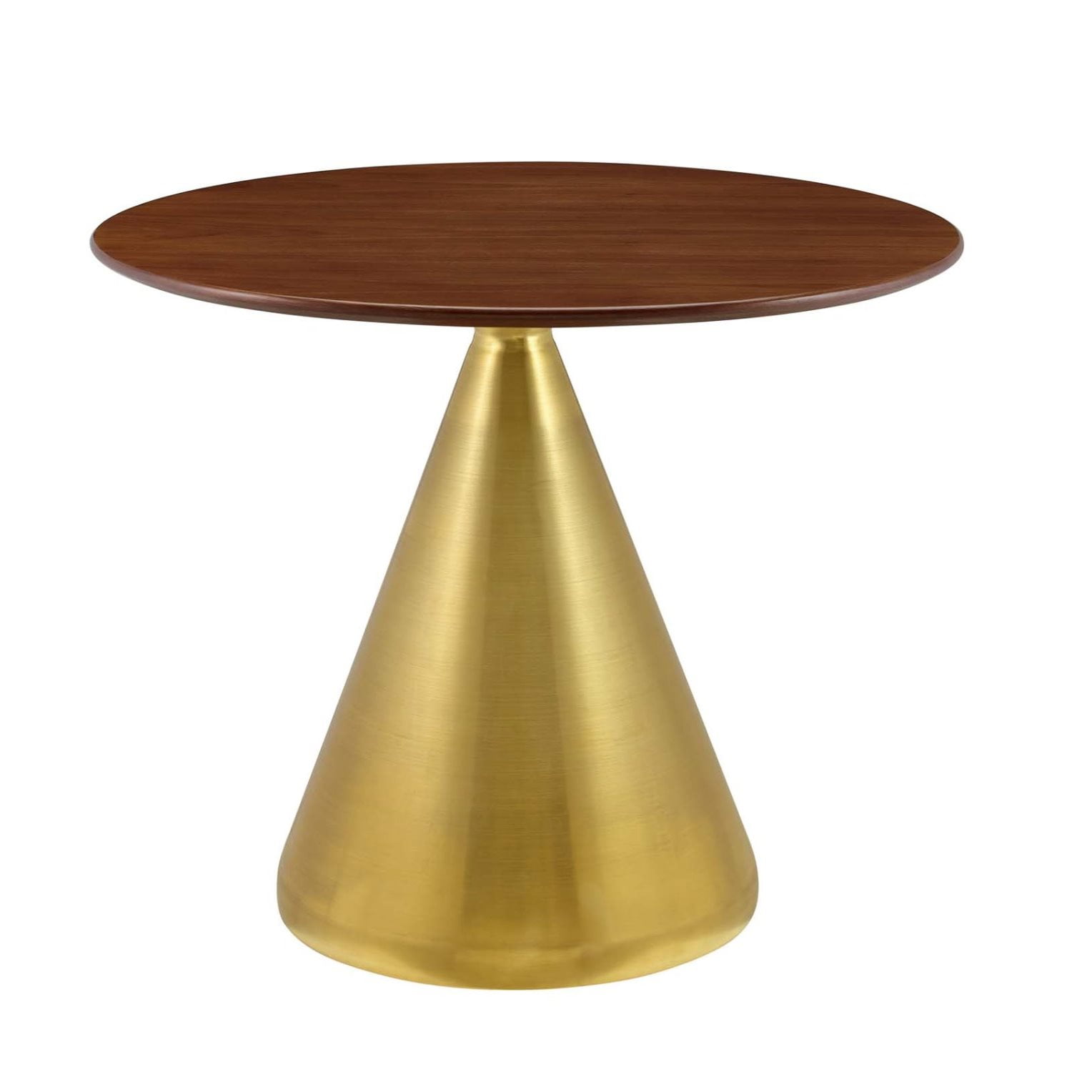 36 Inch Dining Table, Walnut Gold, Stainless Metal, Mid Century Kitchen ...