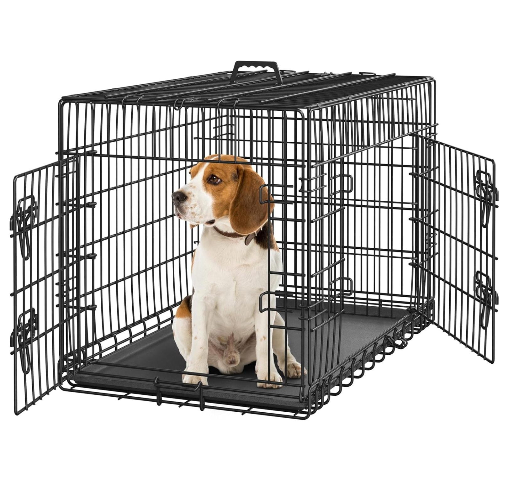 36 Inch Double Door Dog Crate with Divider, Collapsible Metal Dog ...