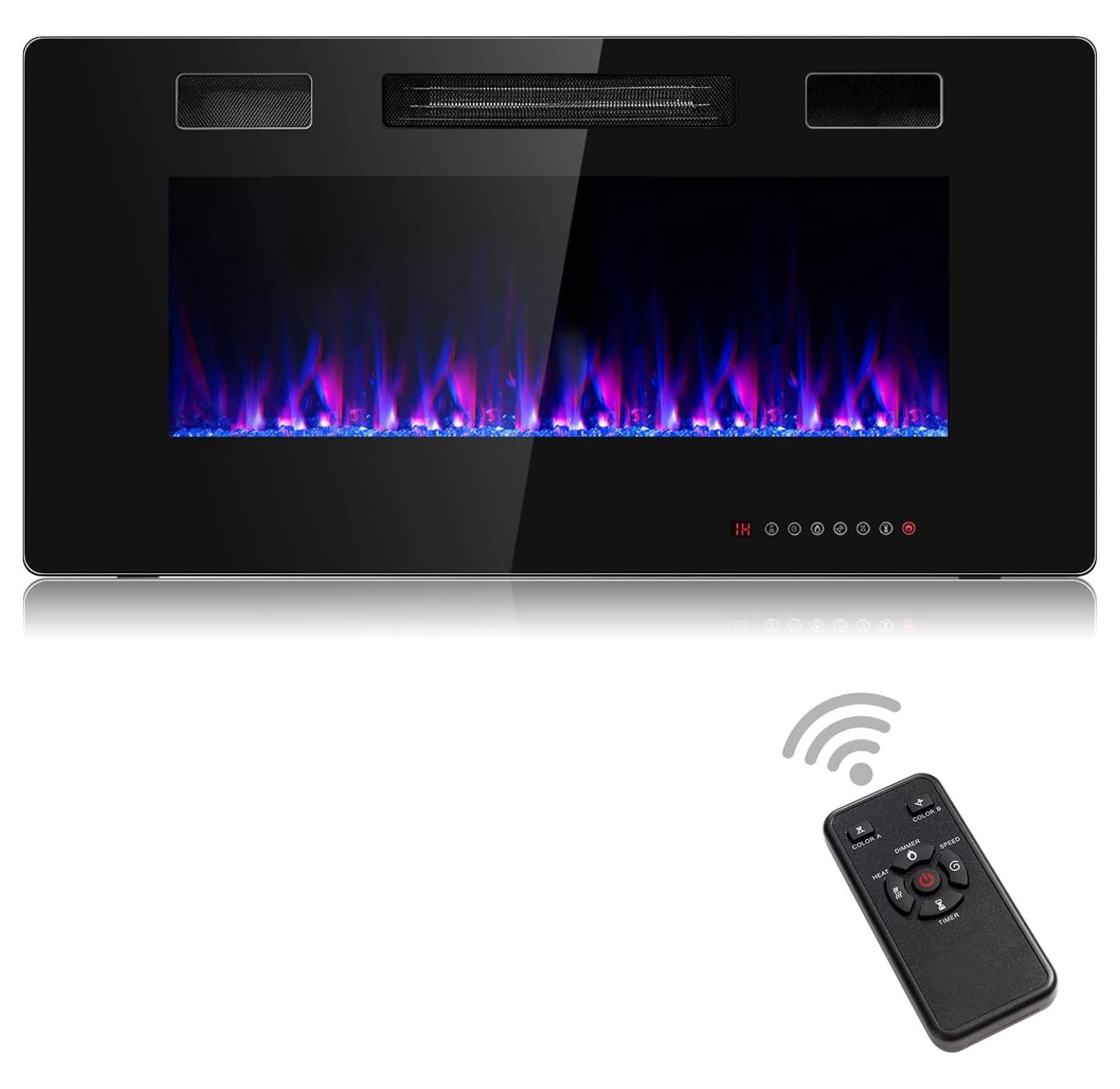 36-Inch Electric Fireplace, 750W/1500W Wall Recessed and Mounted ...