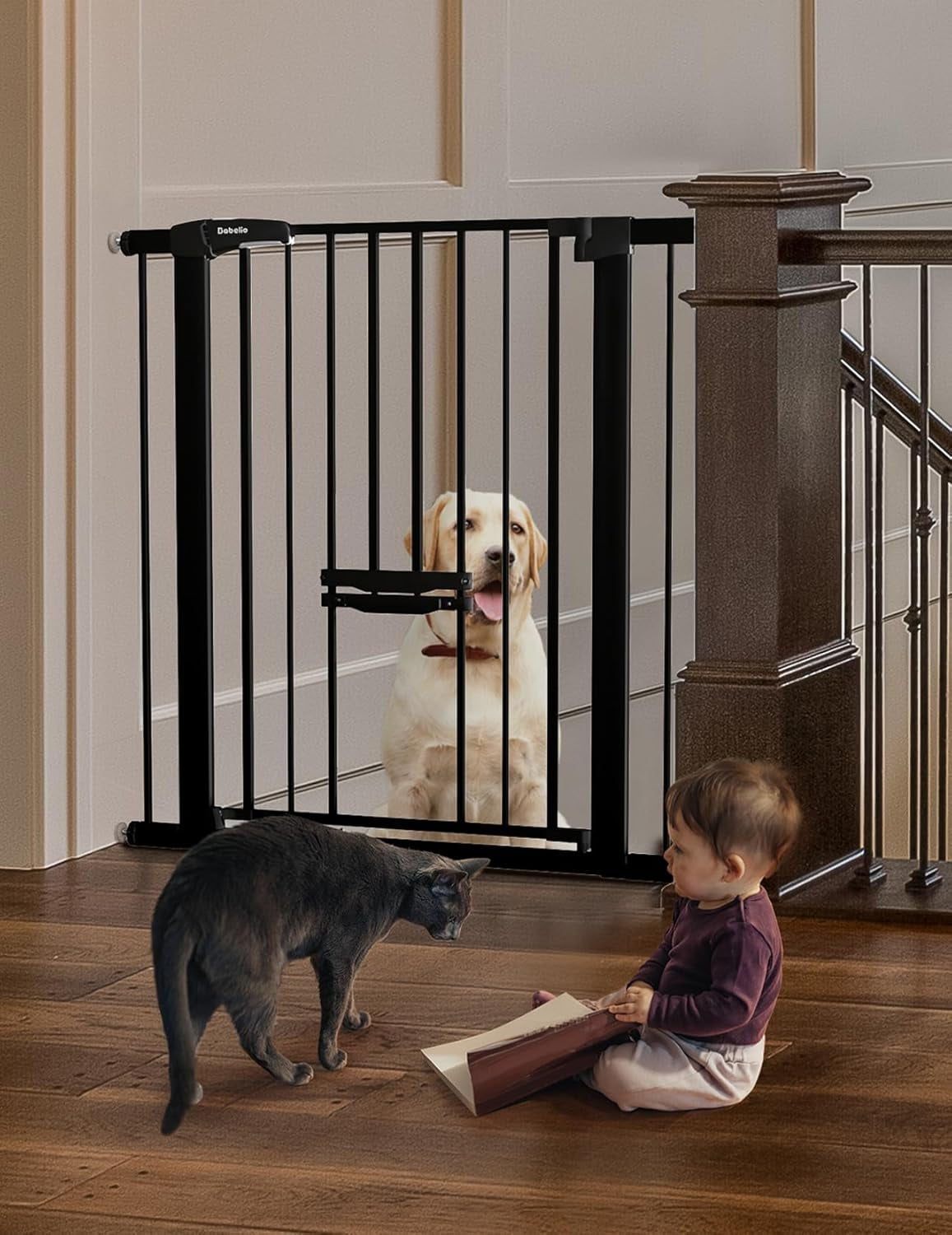 36 Inch Extra Tall Baby Gate with Cat Door, 29.5-40" Auto Close Pet ...