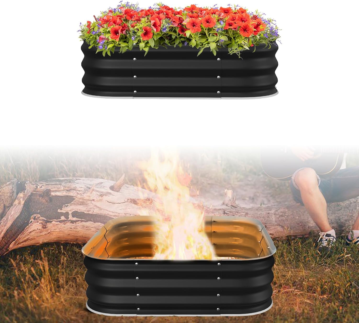 36 Inch Fire Pit, 11 inch Tall, Galvanized Steel Square Fire Pits for ...