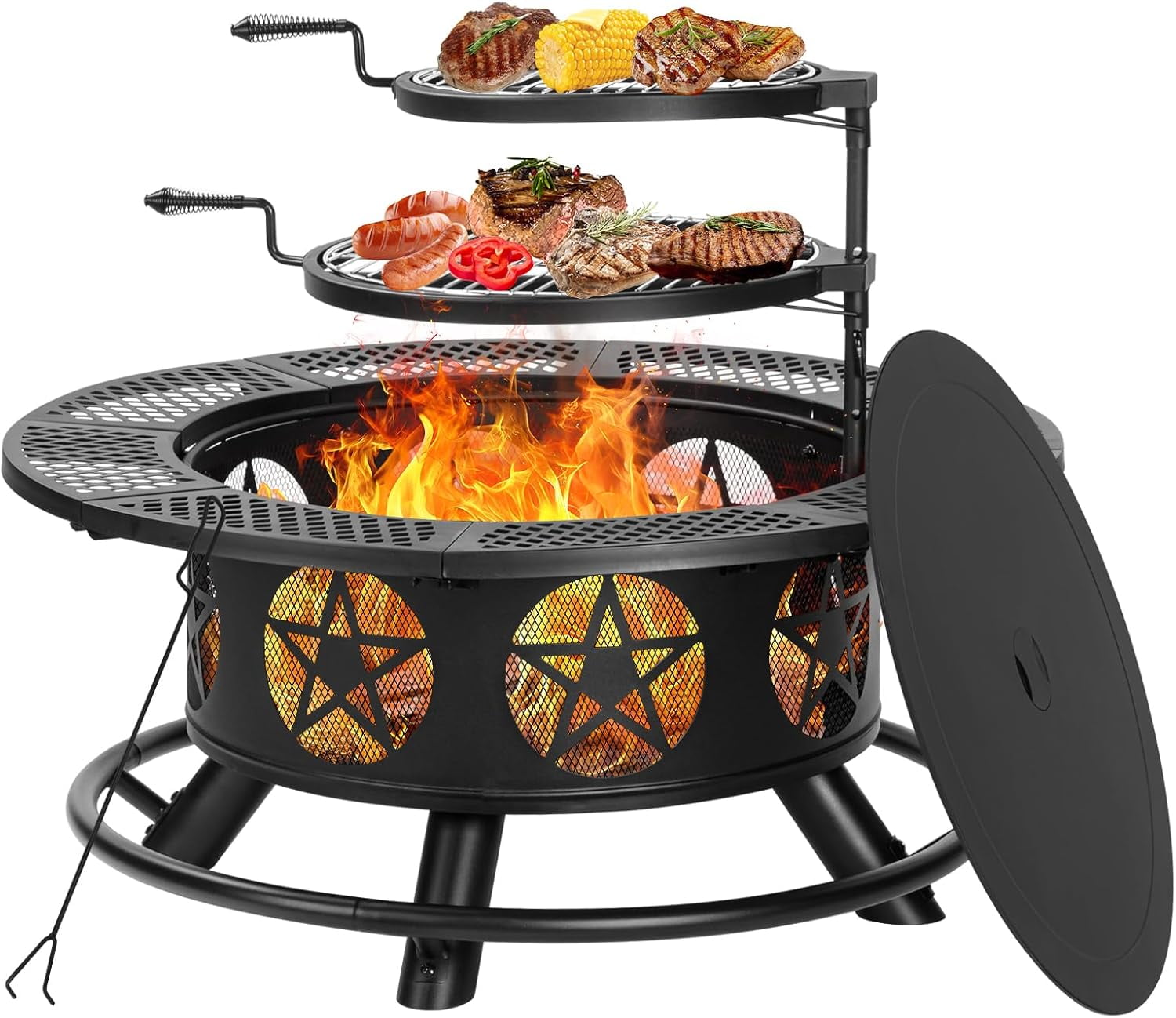 36 Inch Fire Pit with 2 Grills, Wood Burning Fire Pits for Outside with ...