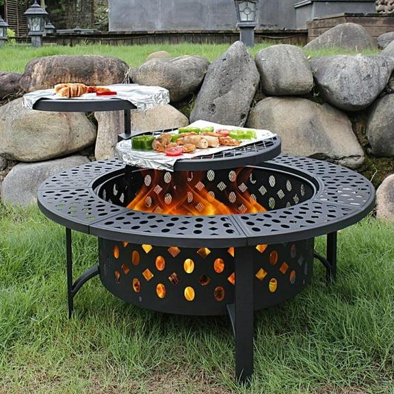 36 Inch Fire Pit with 2 Grills, Wood Burning Fire Pits for Outside with ...