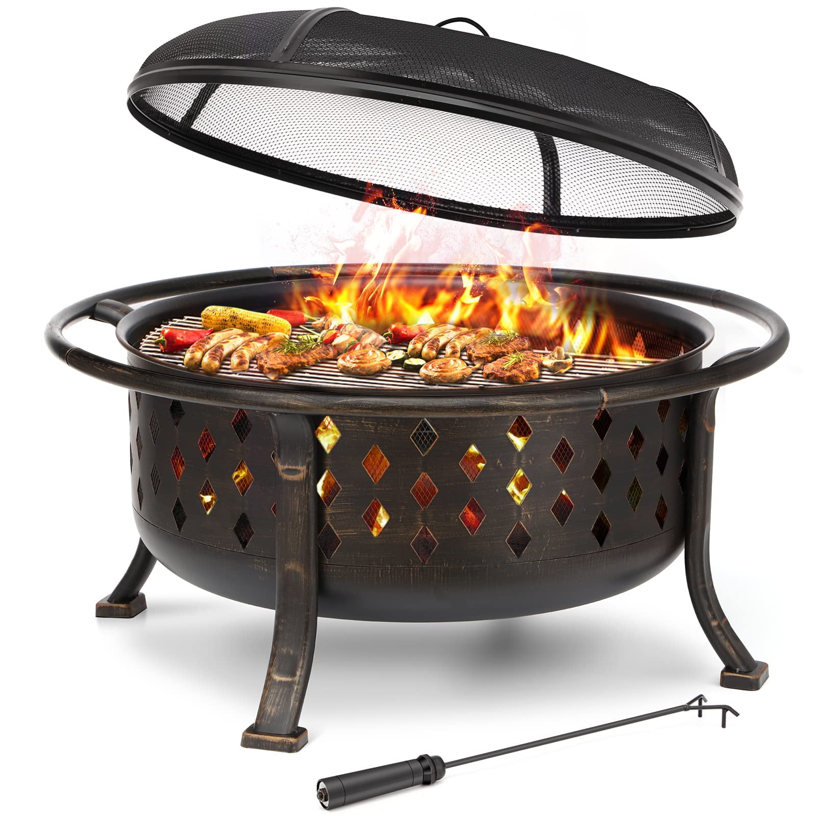 36 Inch Fire Pits for Outside Large Outdoor Wood Burning Crossweave ...