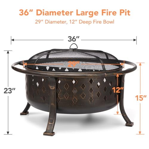 36 Inch Fire Pits for Outside Outdoor Wood Burning Firepit with BBQ ...