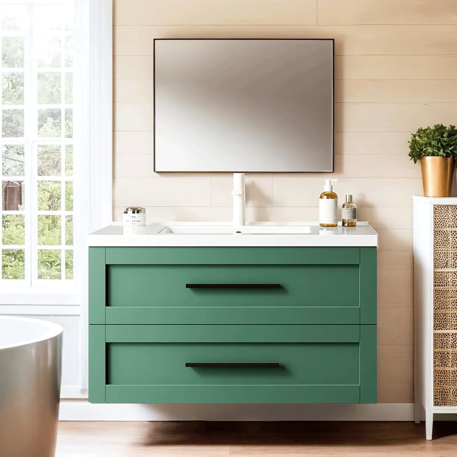 36 Inch Floating Bathroom Vanity with Sink, Ceramic Integrated Basin ...