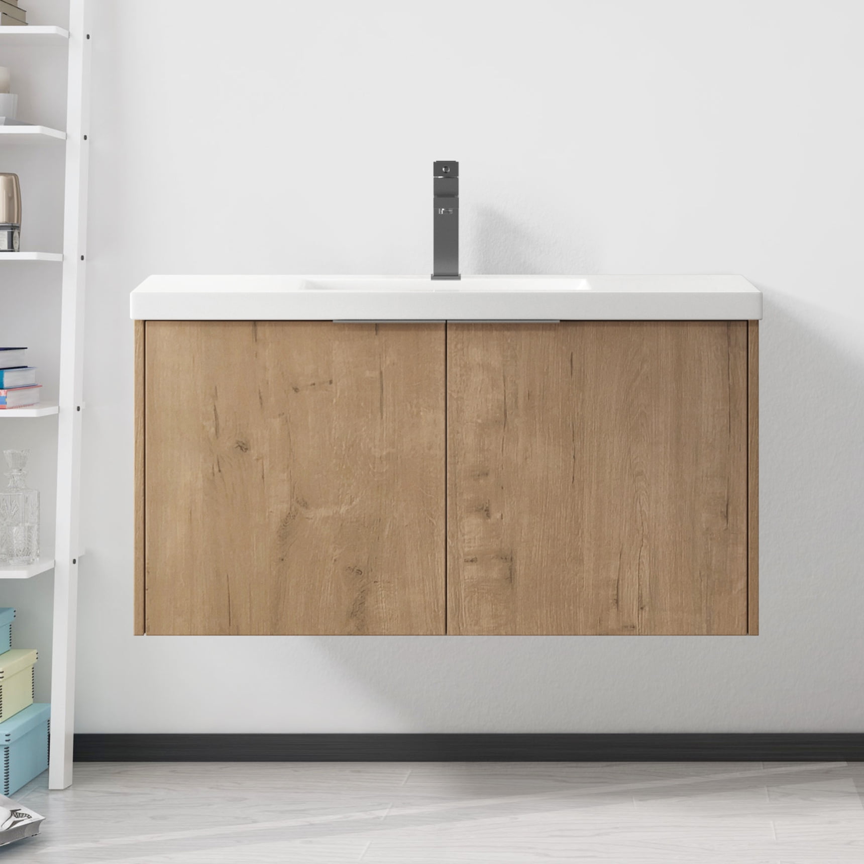 36-Inch Floating Bathroom Vanity with Sink, Modern Wall-Mounted Cabinet ...