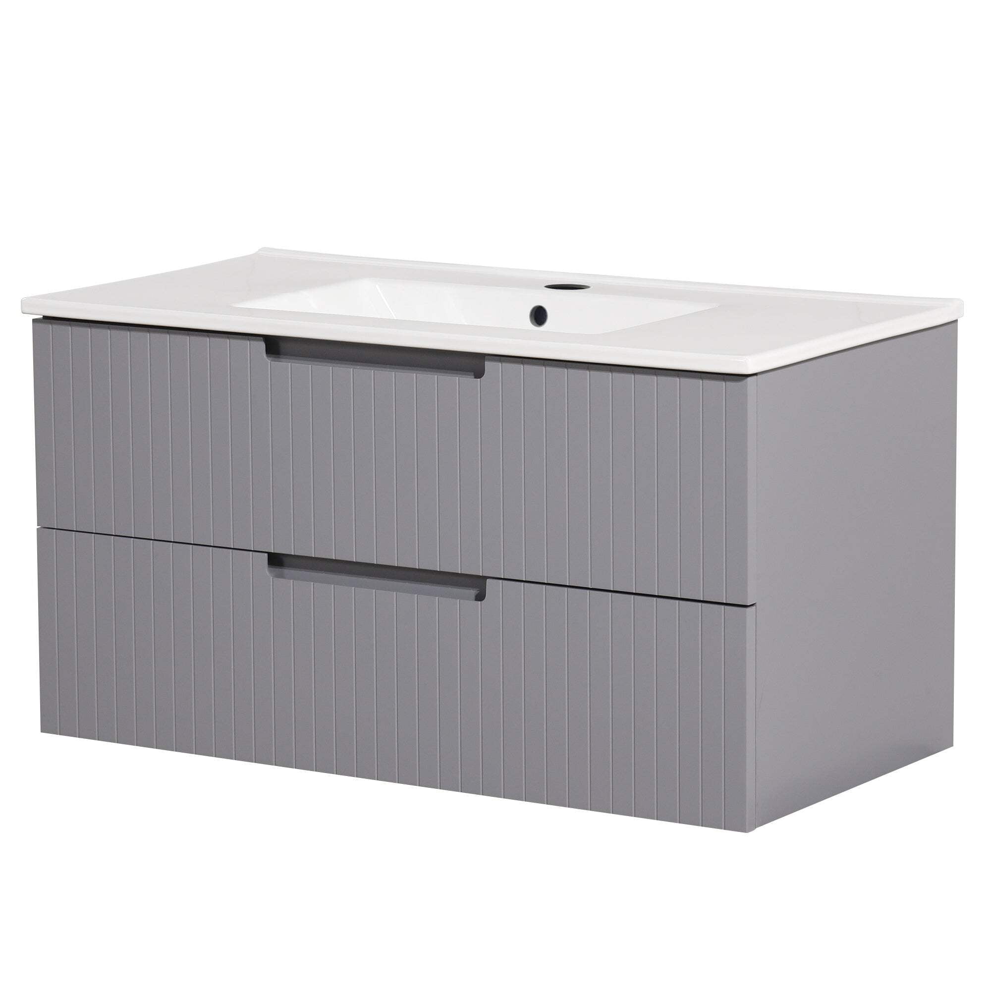 36 Inch Floating Bathroom Vanity With Ceramic Sink Set, Modern Bath ...