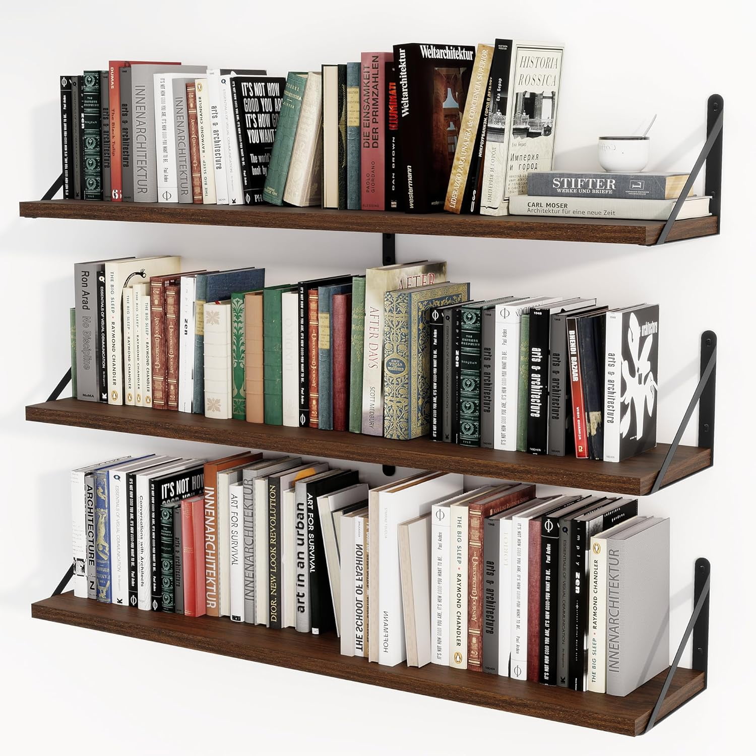 36 Inch Floating Bookshelves Set of 3,8 inch Deep Heavy Duty Wall ...
