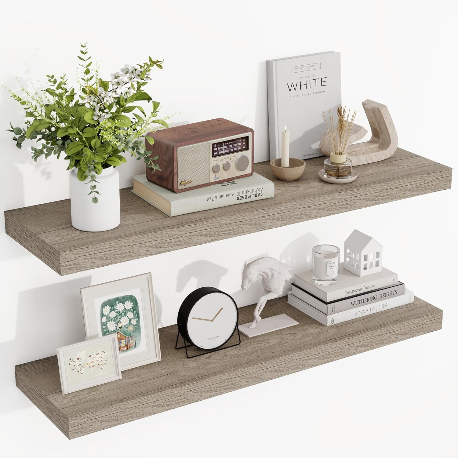 36 Inch Floating Shelves, 3D Textured Wood Grain, 36"x9.25"x1.5" Inch ...