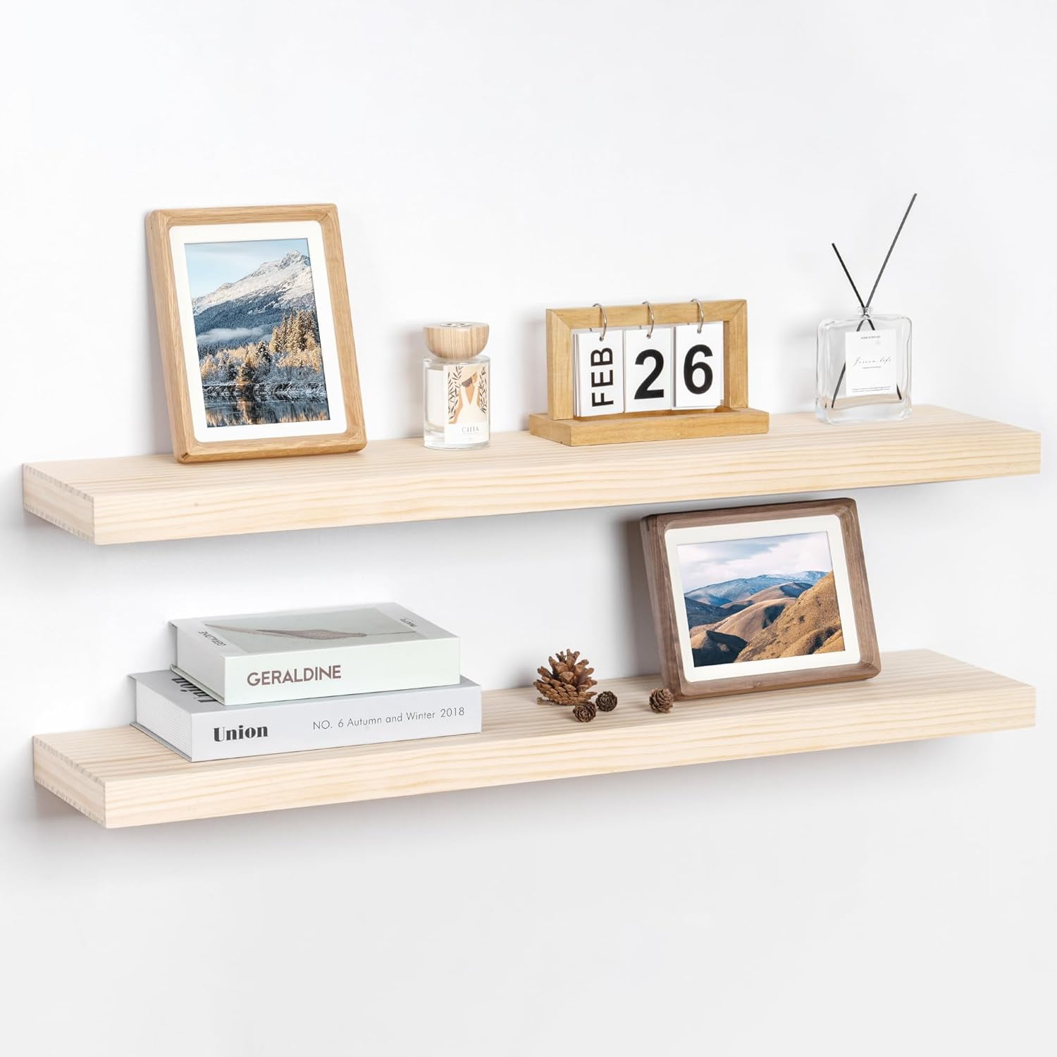 36 Inch Floating Shelves, 8 Inch Deep Rustic Wood Wall Shelves Set of 2 ...