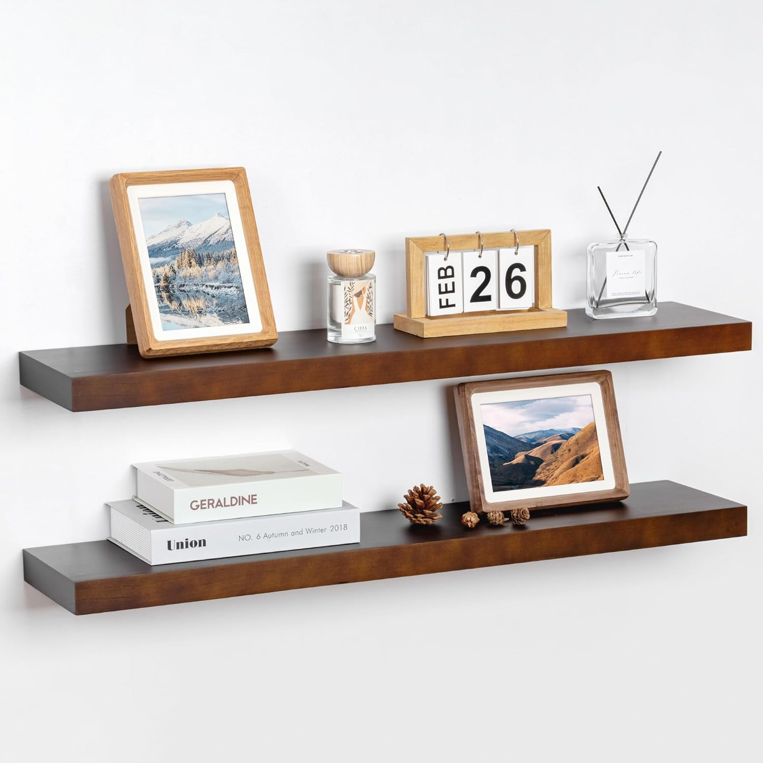 36 Inch Floating Shelves, 8 Inch Deep Rustic Wood Wall Shelves Set of 2 ...