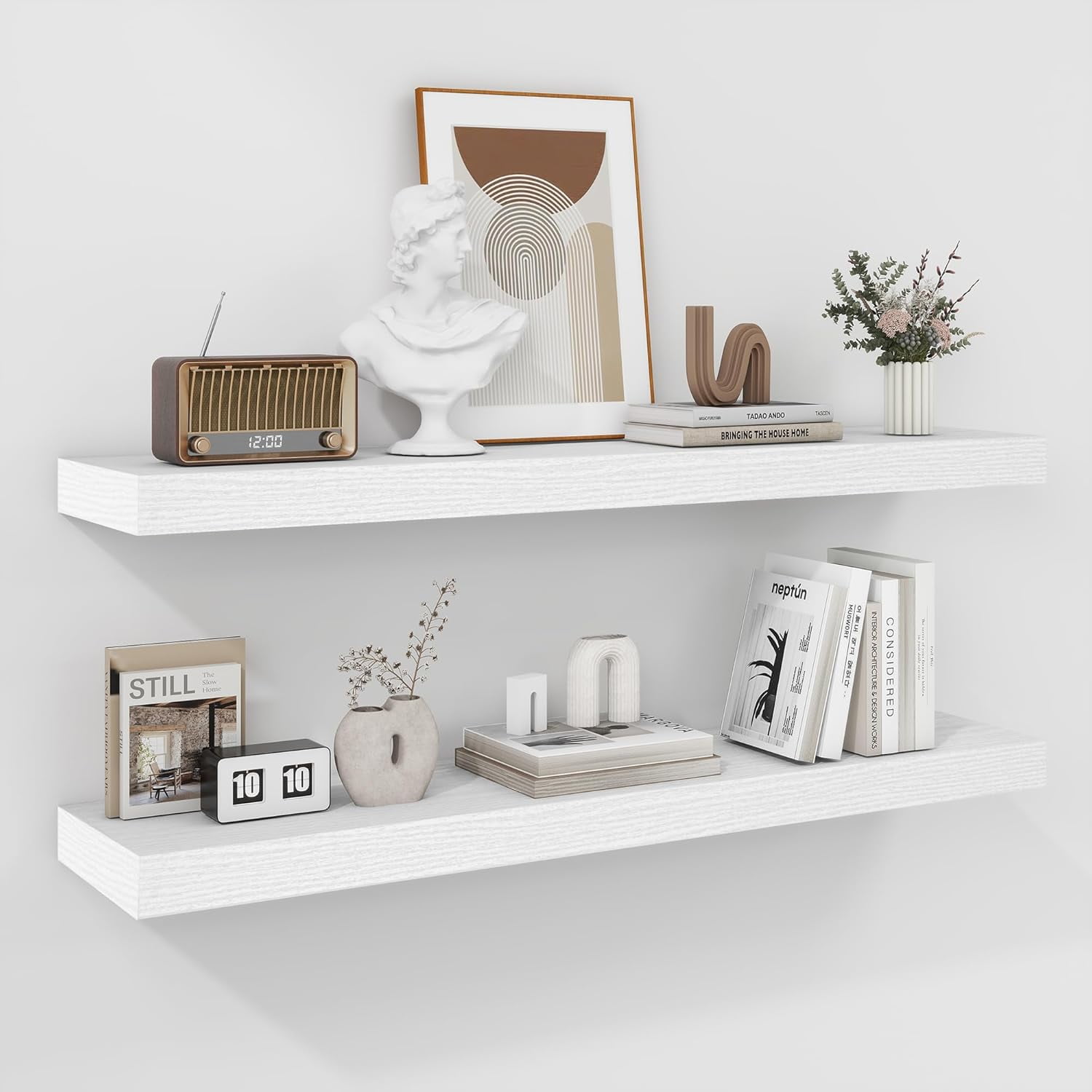 36 Inch Floating Shelves - Deep Rustic White Wooden Wall Shelves ...